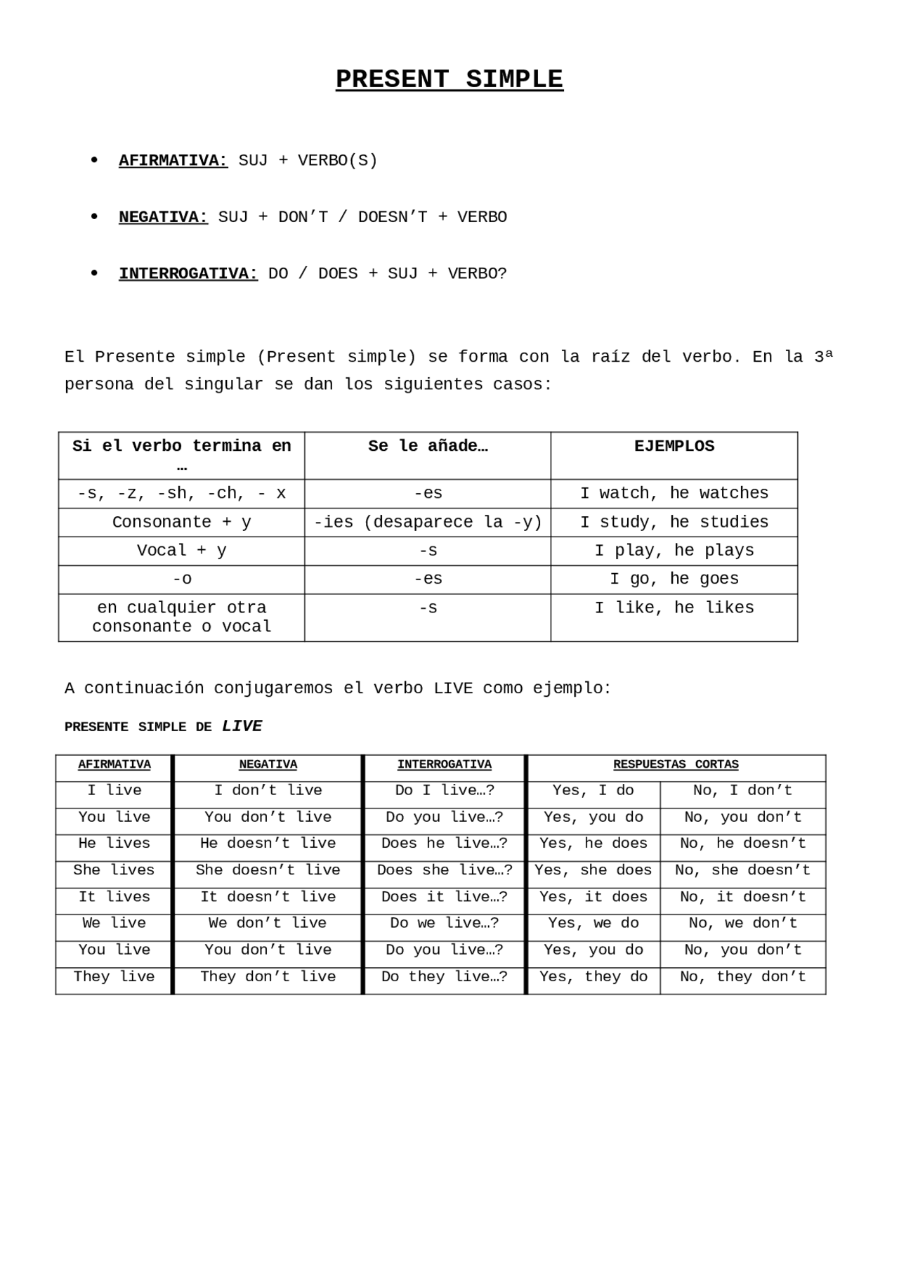 Presente simple y presente continuo - Docsity
