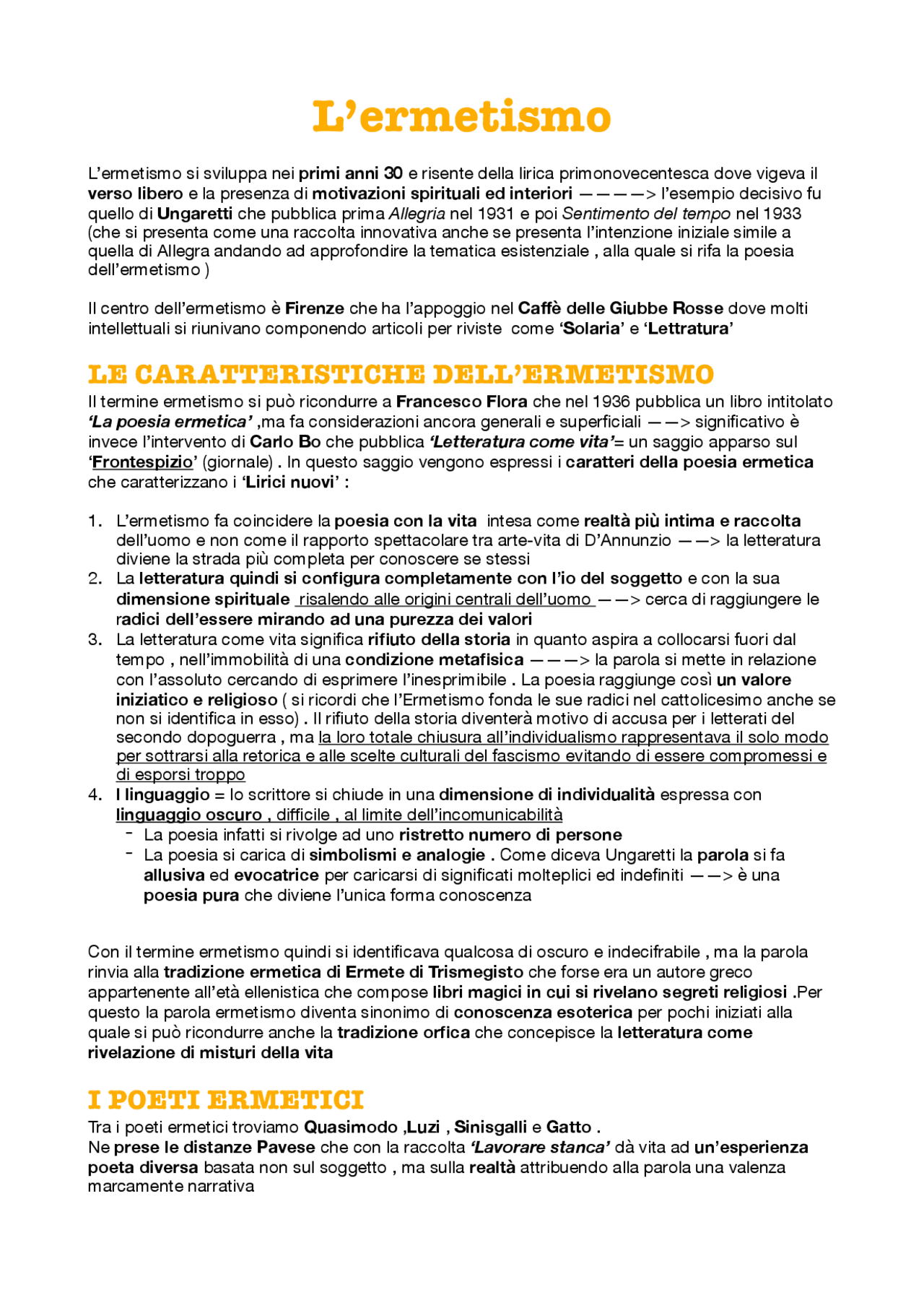 L’ermetismo : caratteristiche e poeti | Schemi e mappe concettuali di ...