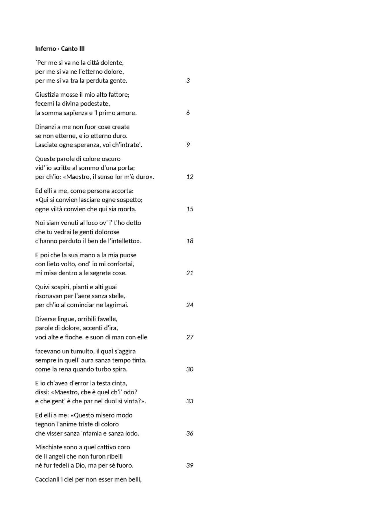 Dante, canto III dell' Inferno. Divina Commedia - Docsity