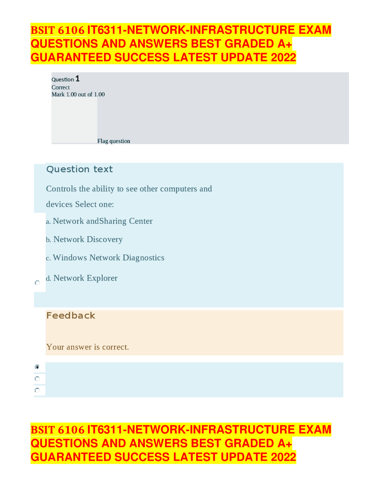 BSIT 6106 IT6311-NETWORK-INFRASTRUCTURE EXAM QUESTIONS AND ANSWERS BEST ...
