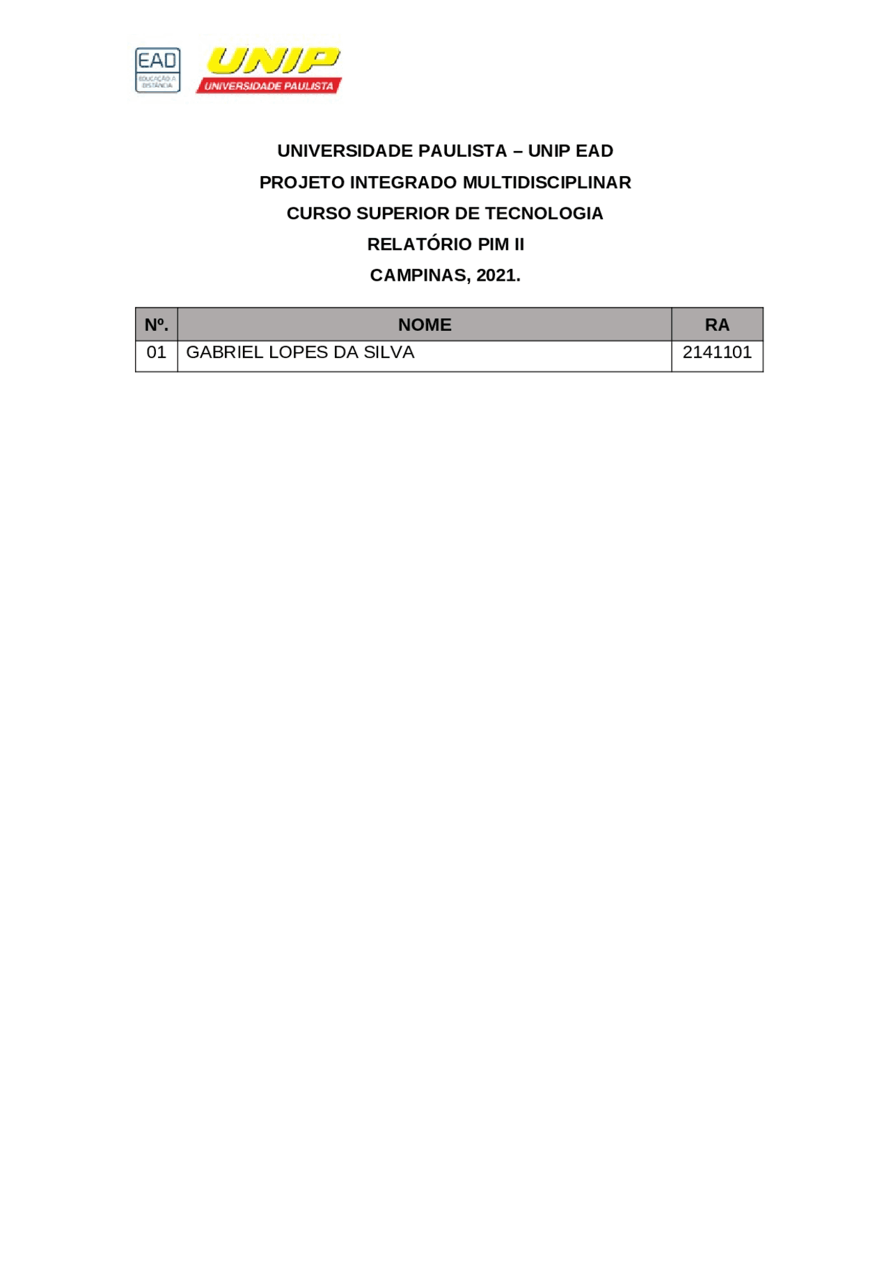 Projeto Integrado Multidisciplinar Docsity
