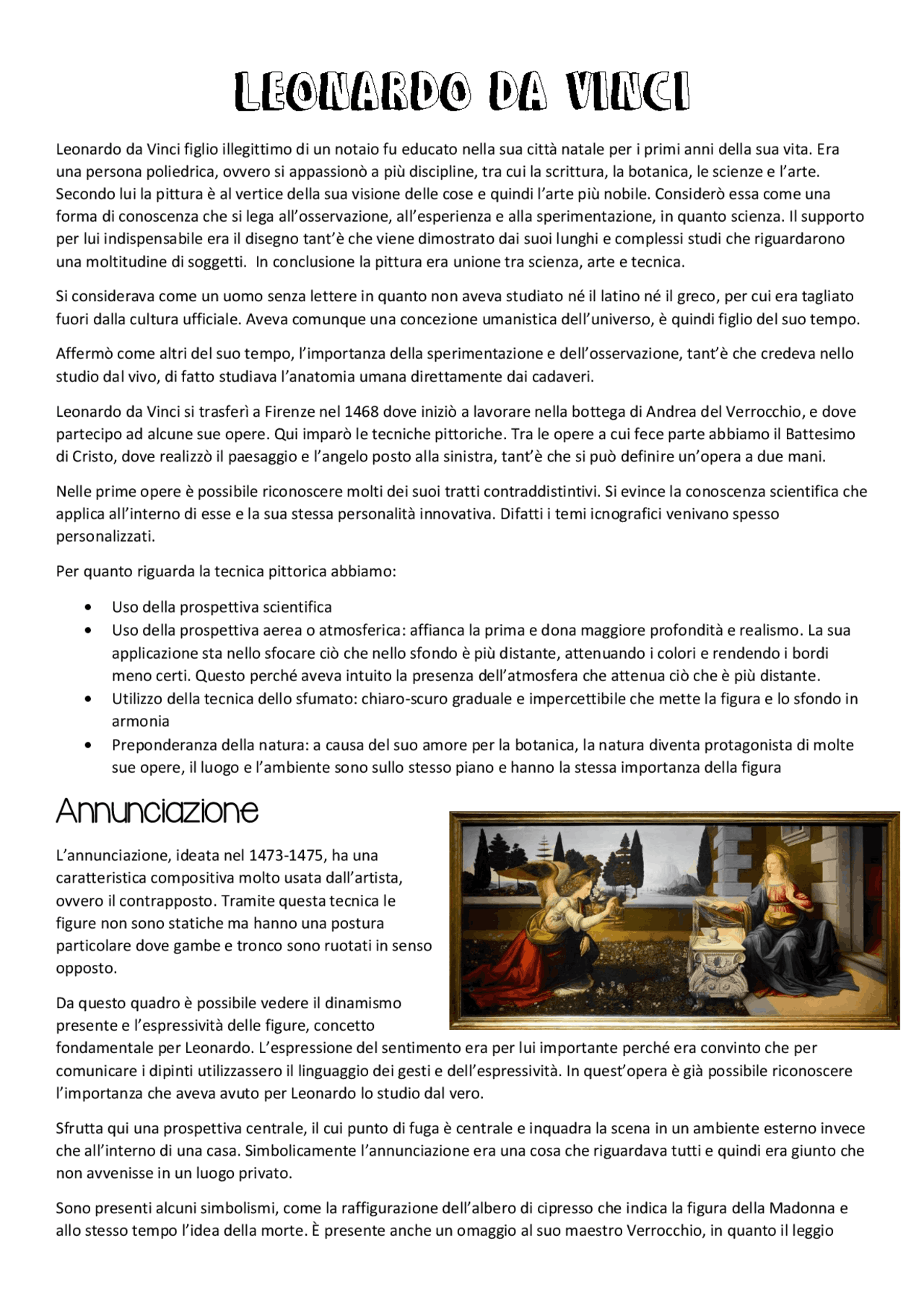 Appunti Leonrdo Da Vinci Docsity