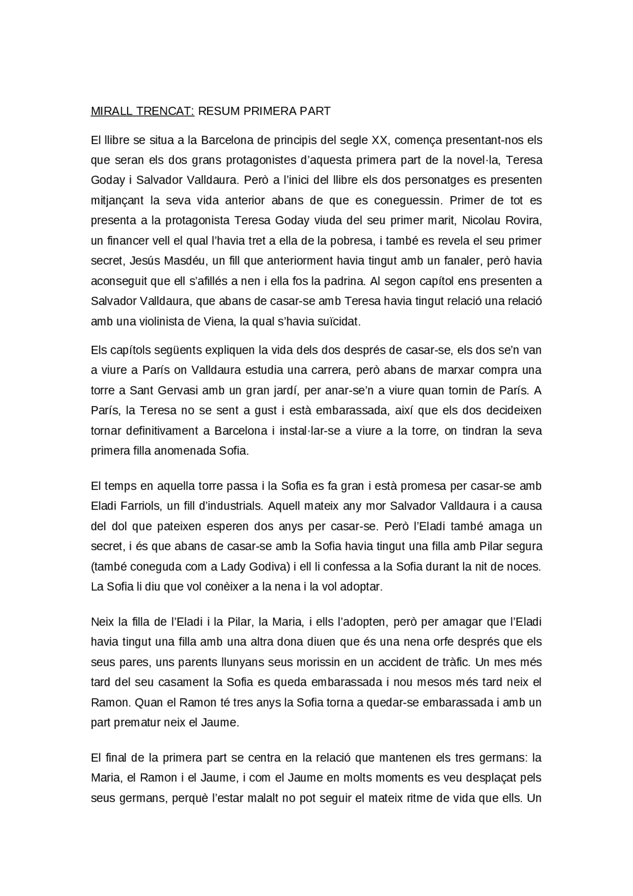Resum Mirall Trencat Docsity