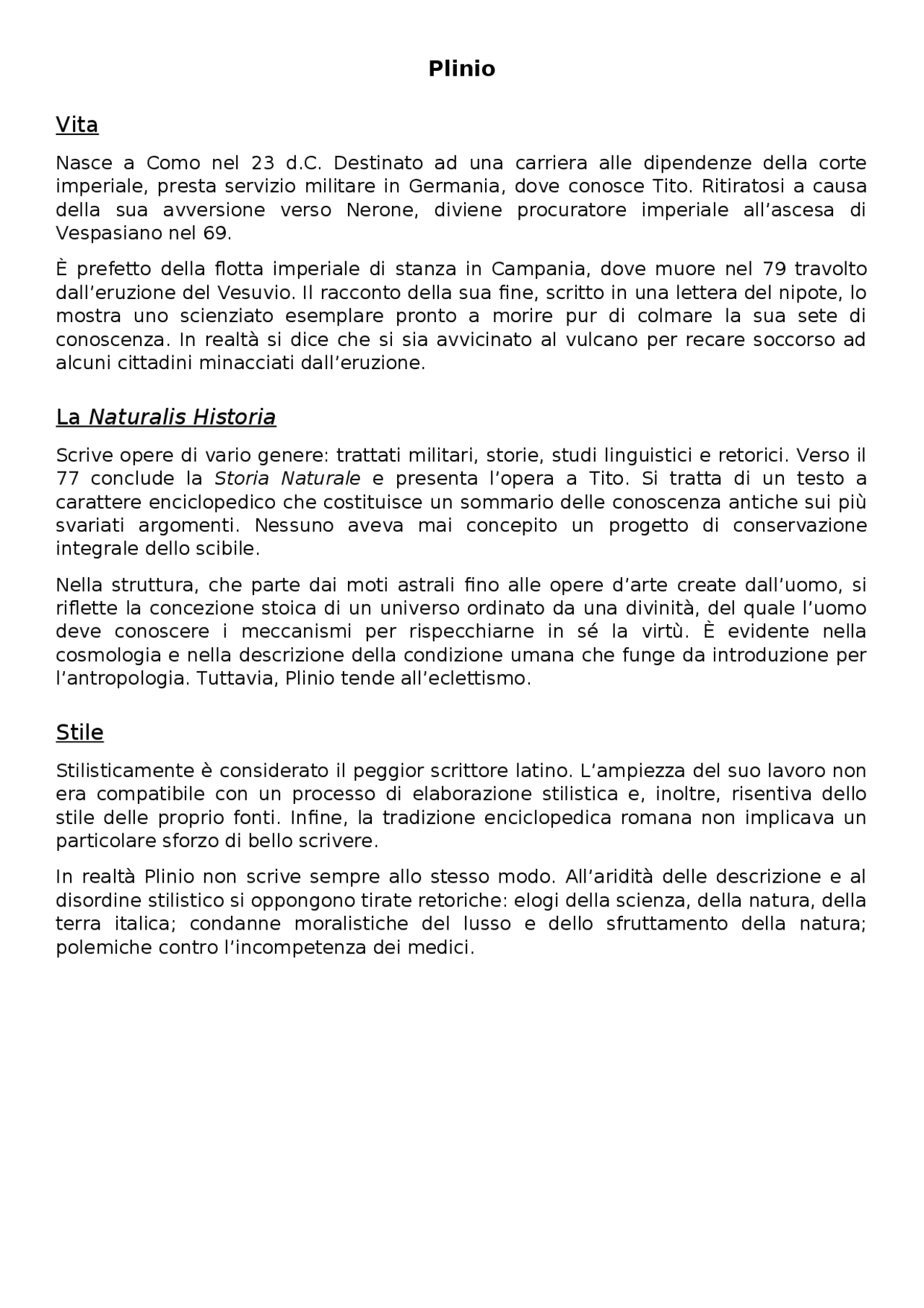 Plinio Riassunto Generale Docsity