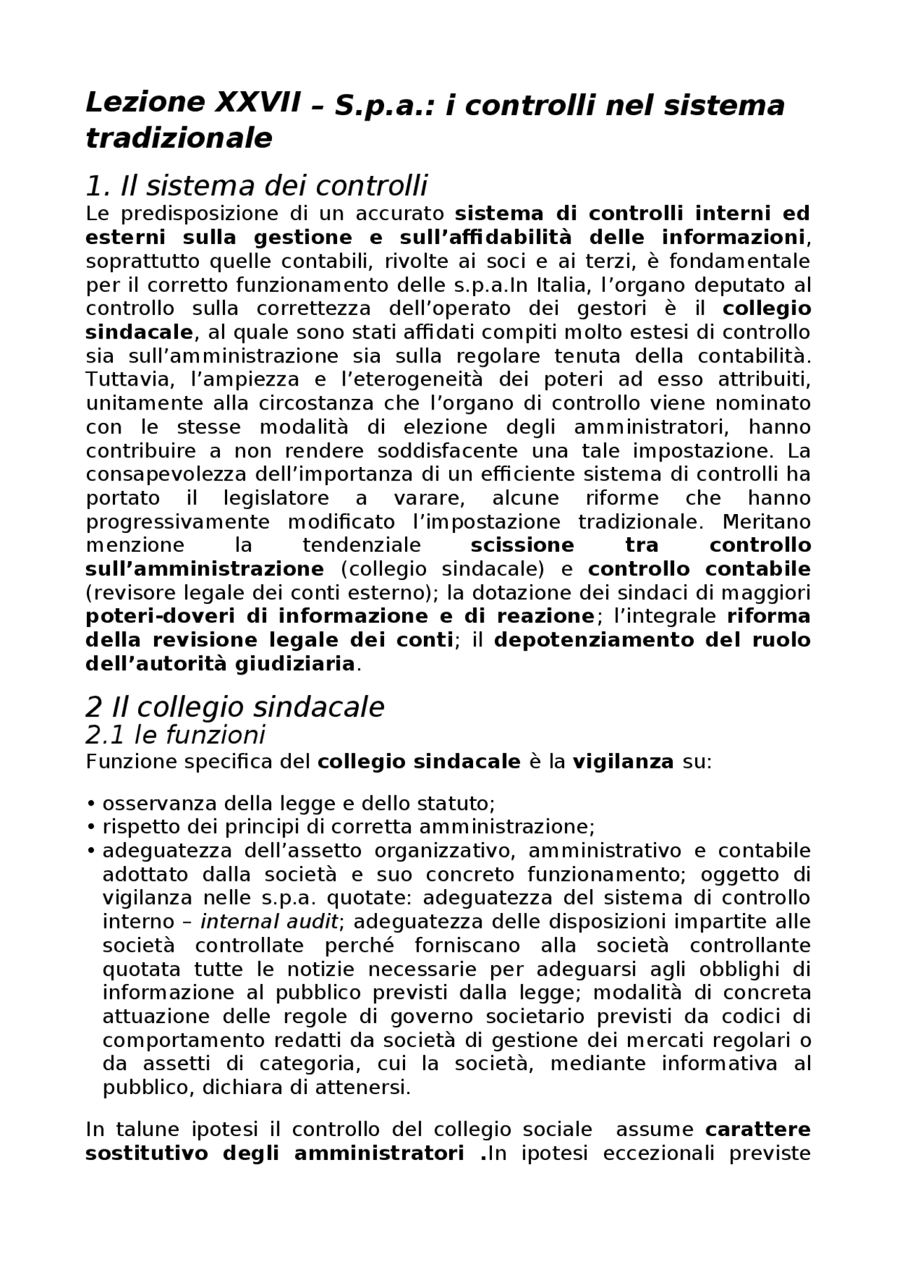 Riassunto lezione XXVII - Docsity