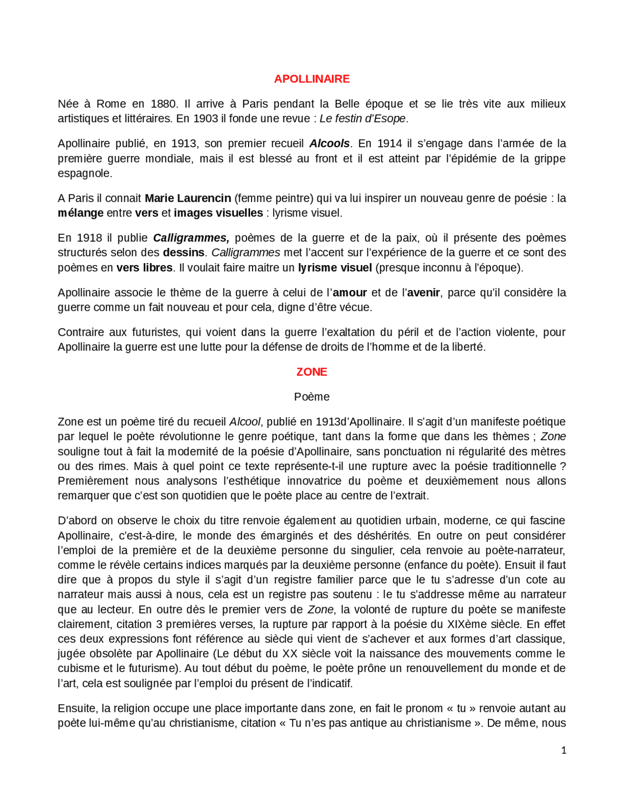 Appunti Di Letteratura Francese Su Apollinaire Docsity