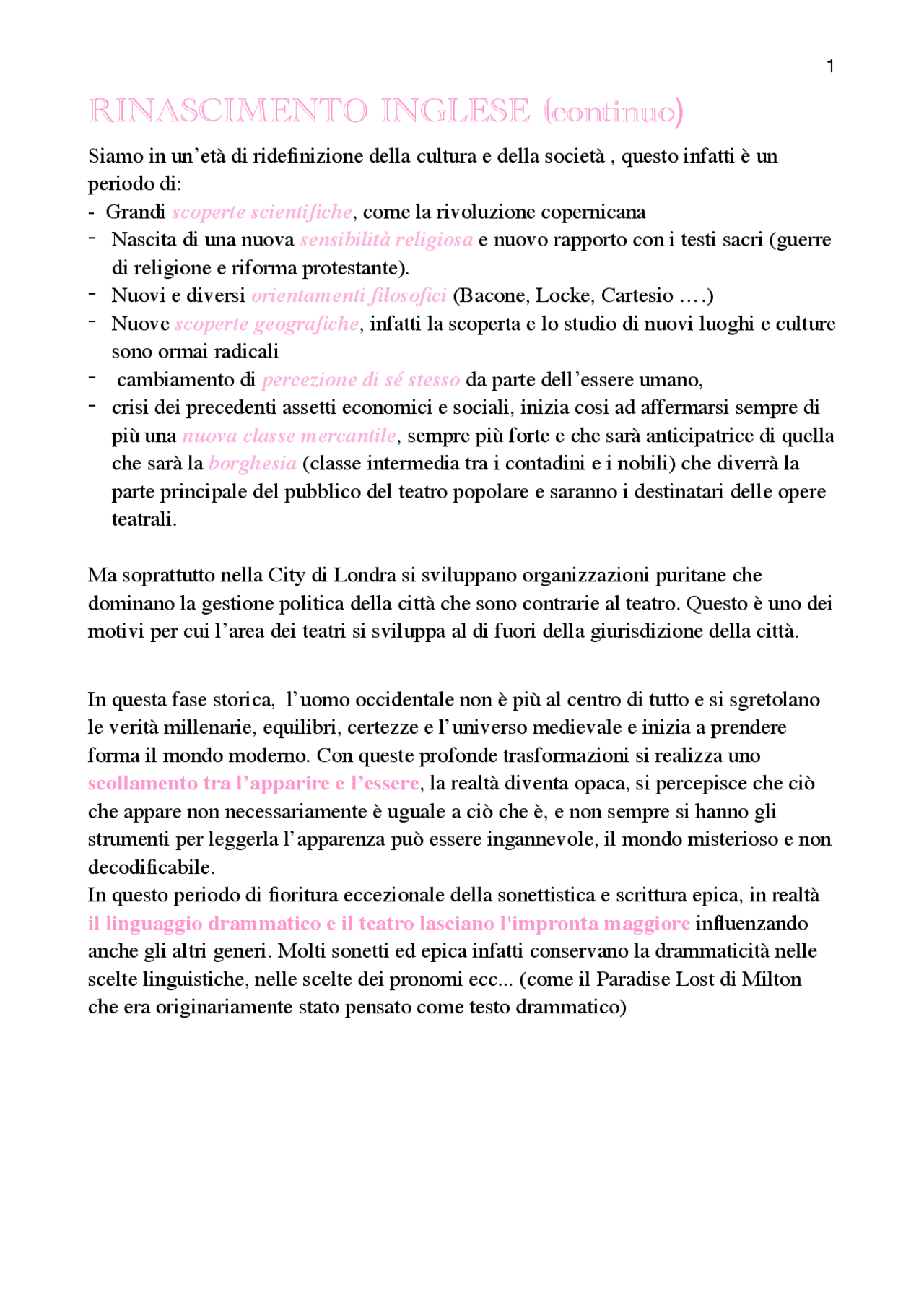 Rinascimento Inglese Docsity