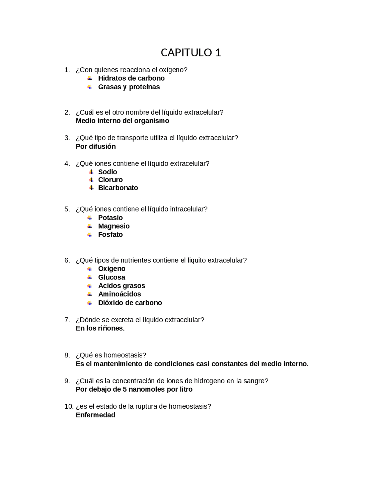 Preguntas del capitulo 1 de fisiología de Guyton. | Exámenes de Fisiología Humana - Docsity