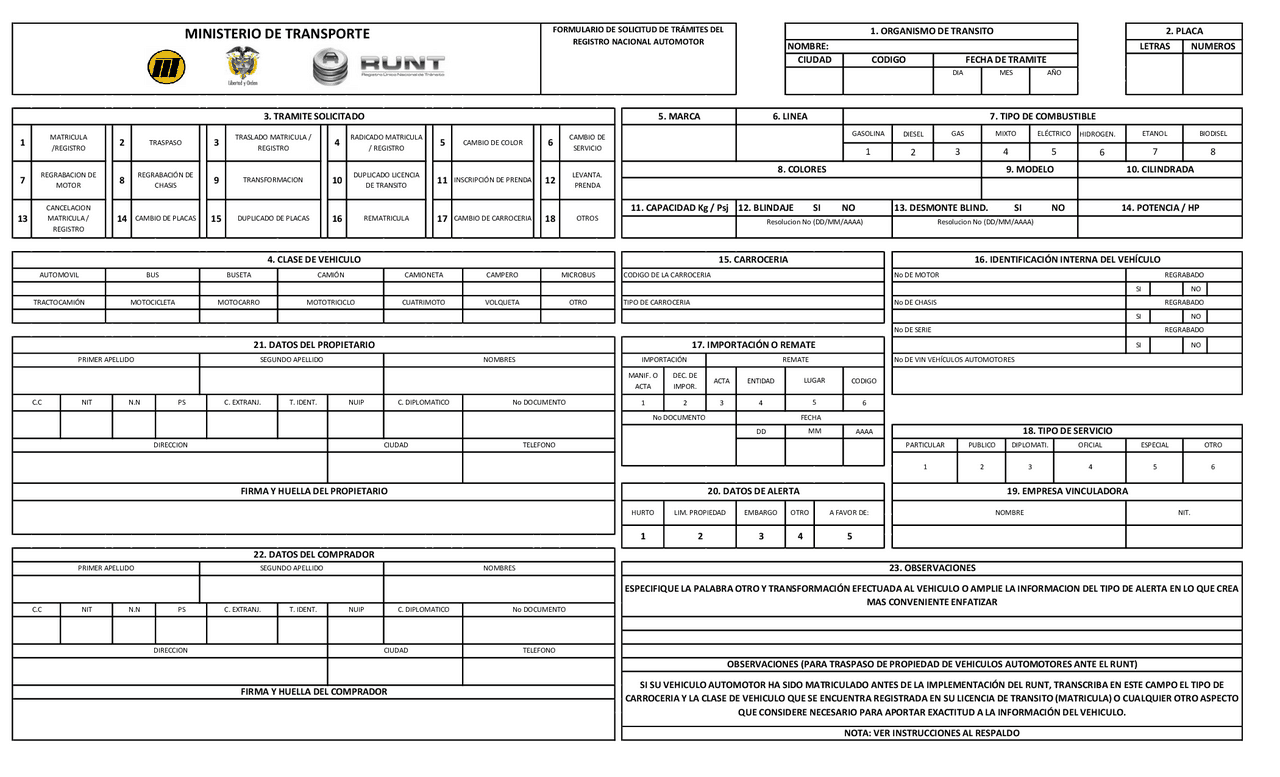 Formulario de Solicitud de Tramites del Registro Nacional Automotor ...