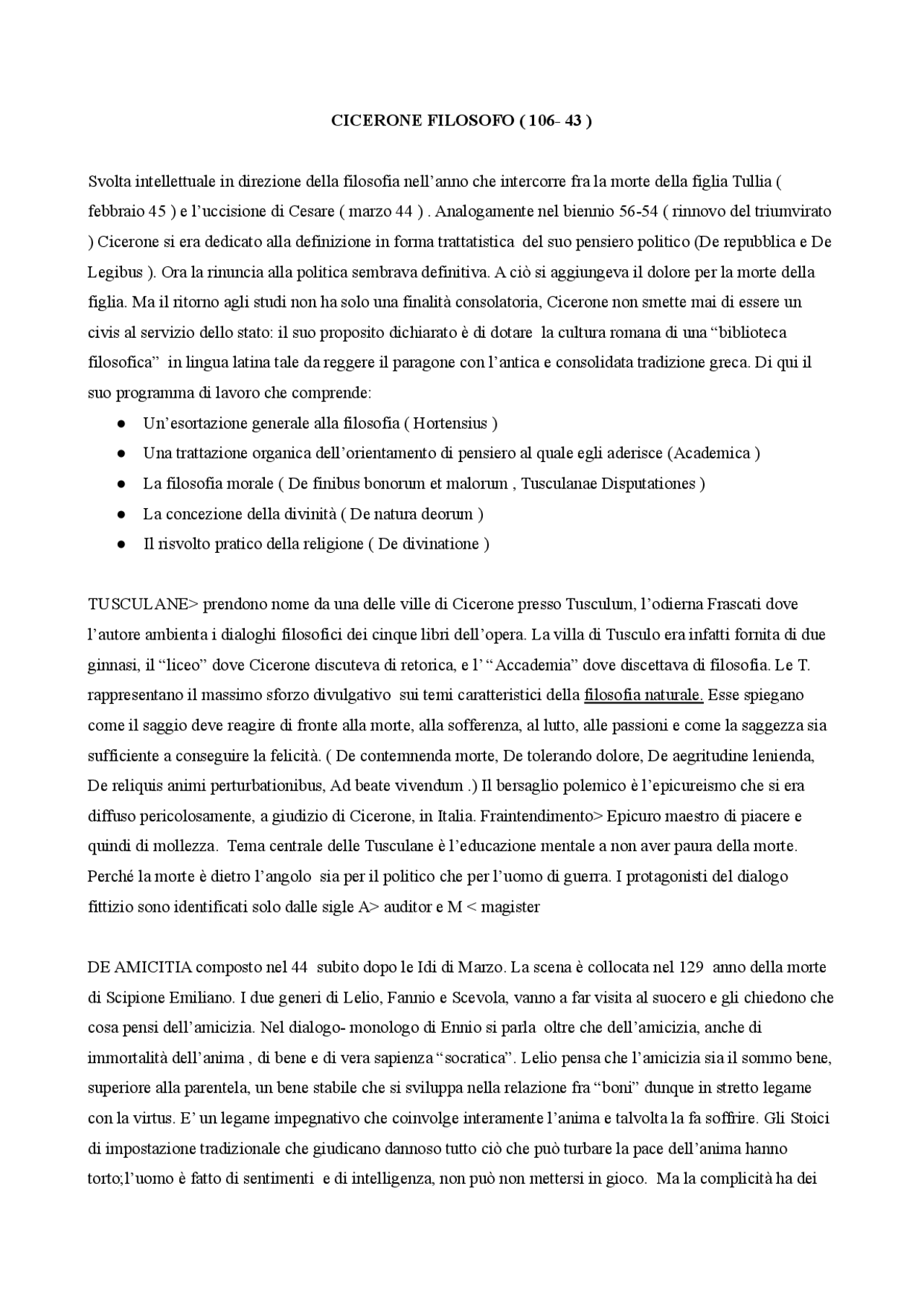 Appunti Su Cicerone Filosofo Docsity