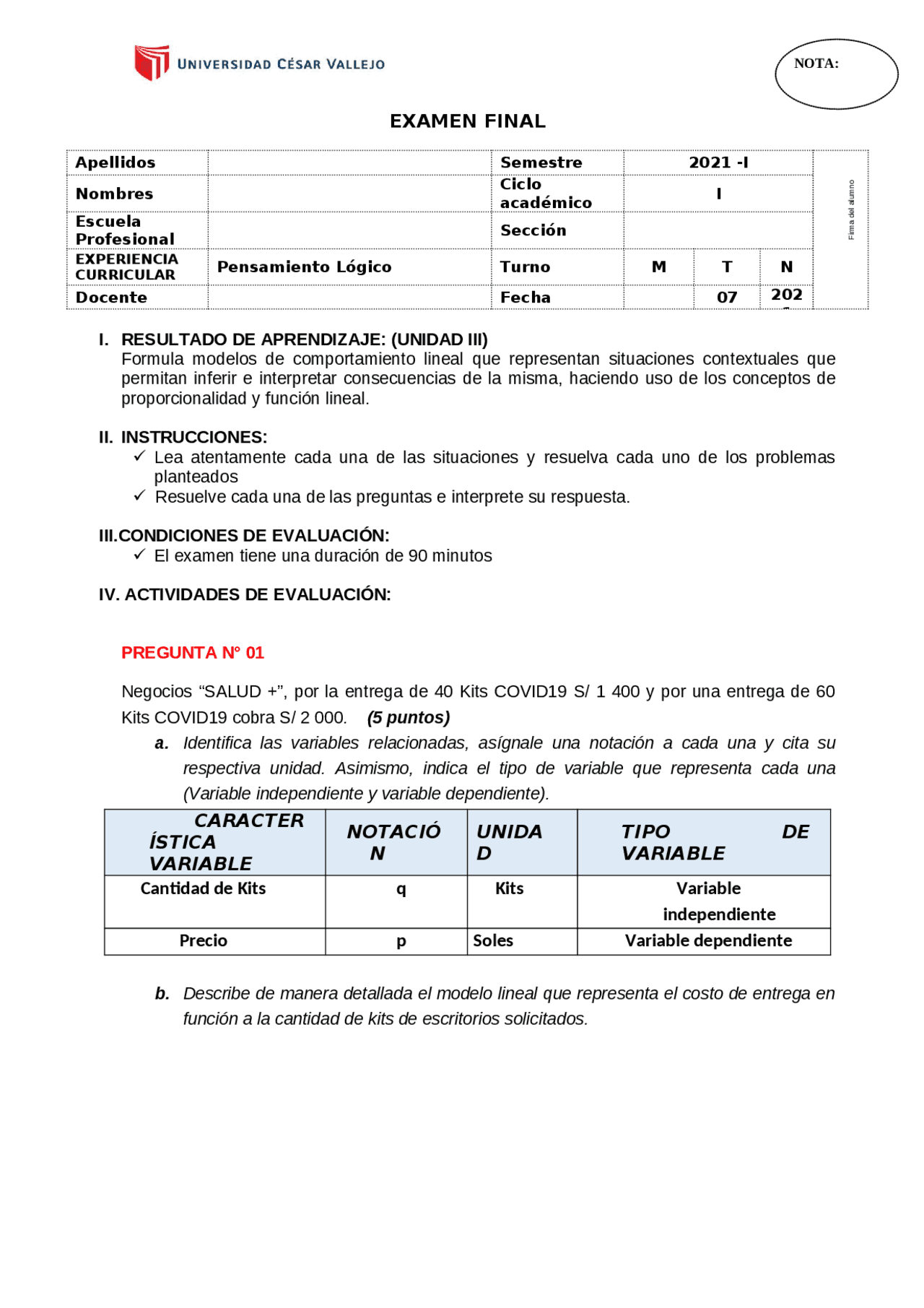 Examen de la tercera unidad - Docsity