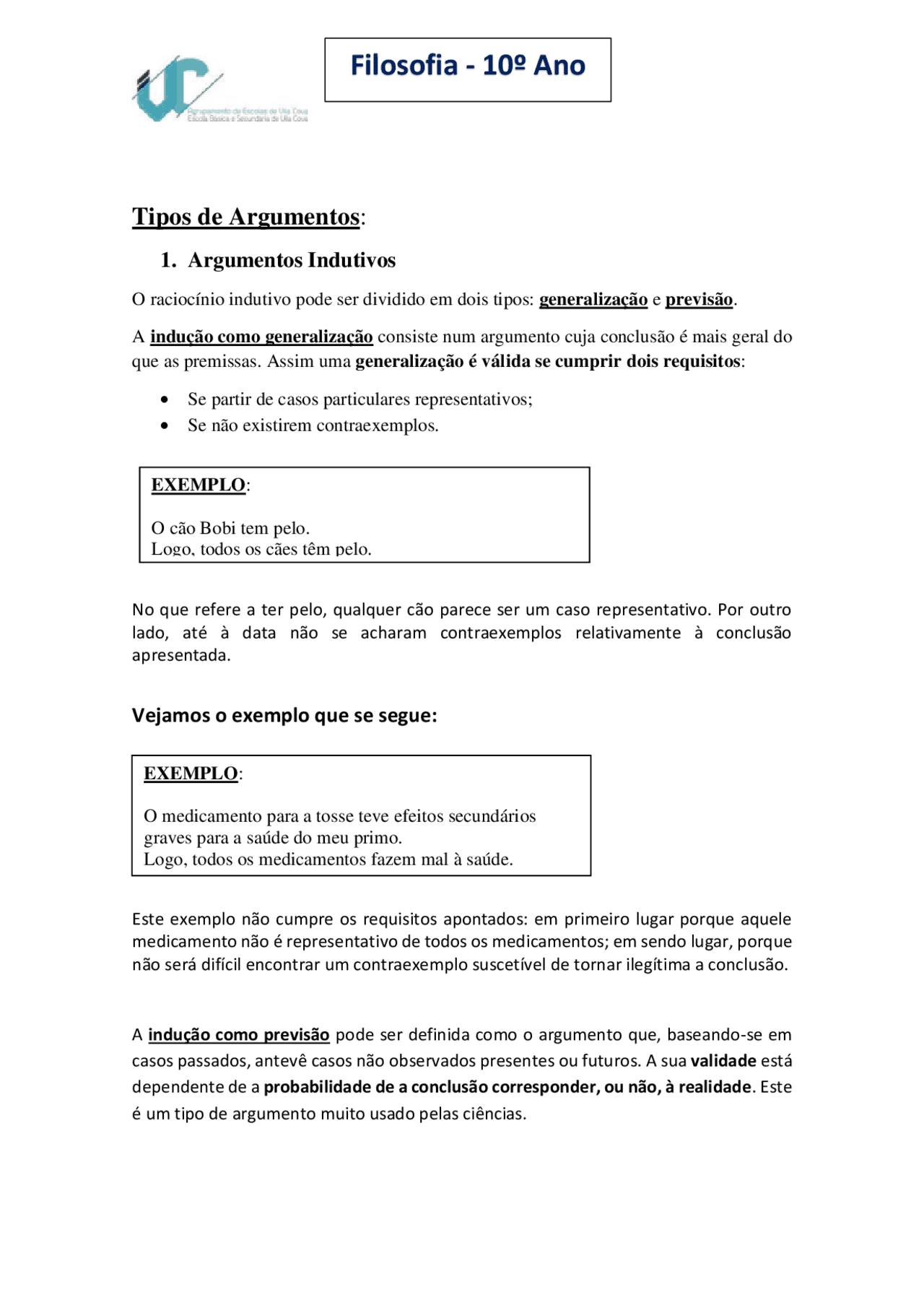 Tipos de argumentos em filosofia 10º ano - Docsity