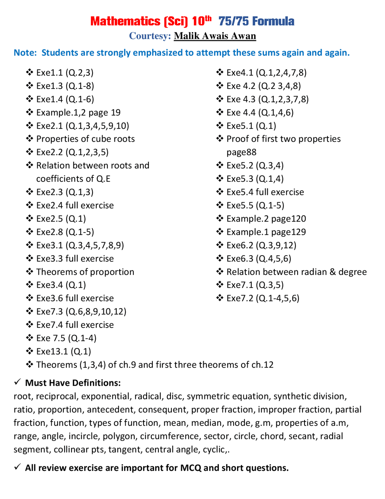 Mathematics All General Formulas Docsity