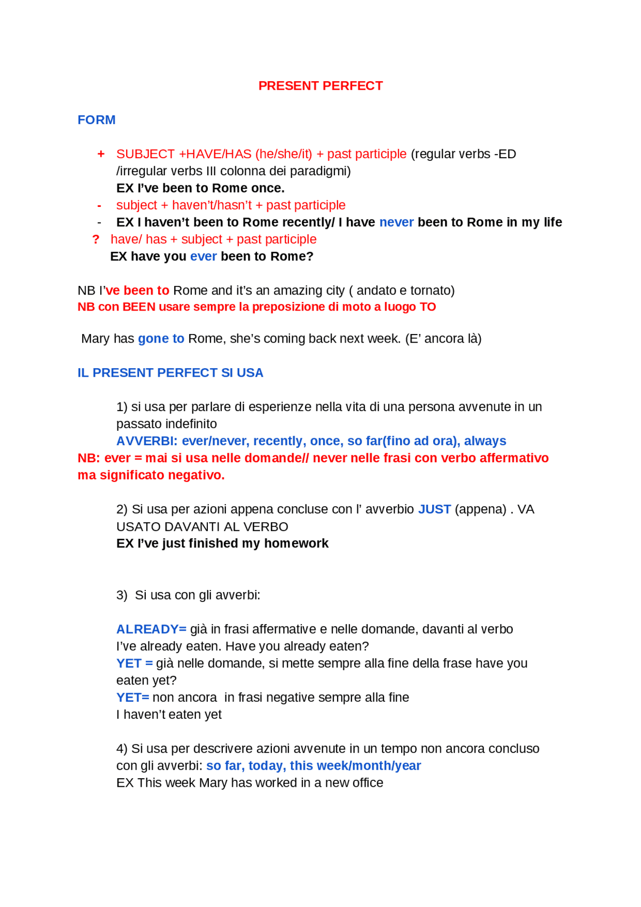 Scema sul present perfect continous - Docsity