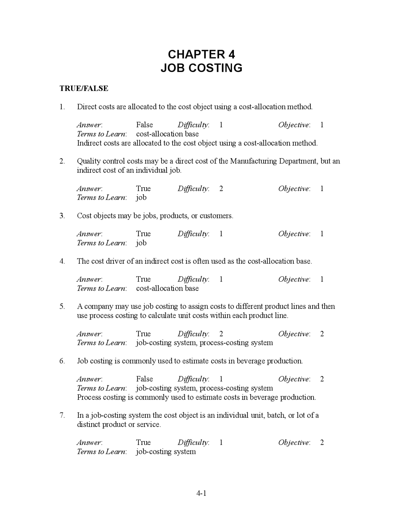 Cost Accounting Test Bank Quizzes Cost Accounting Docsity