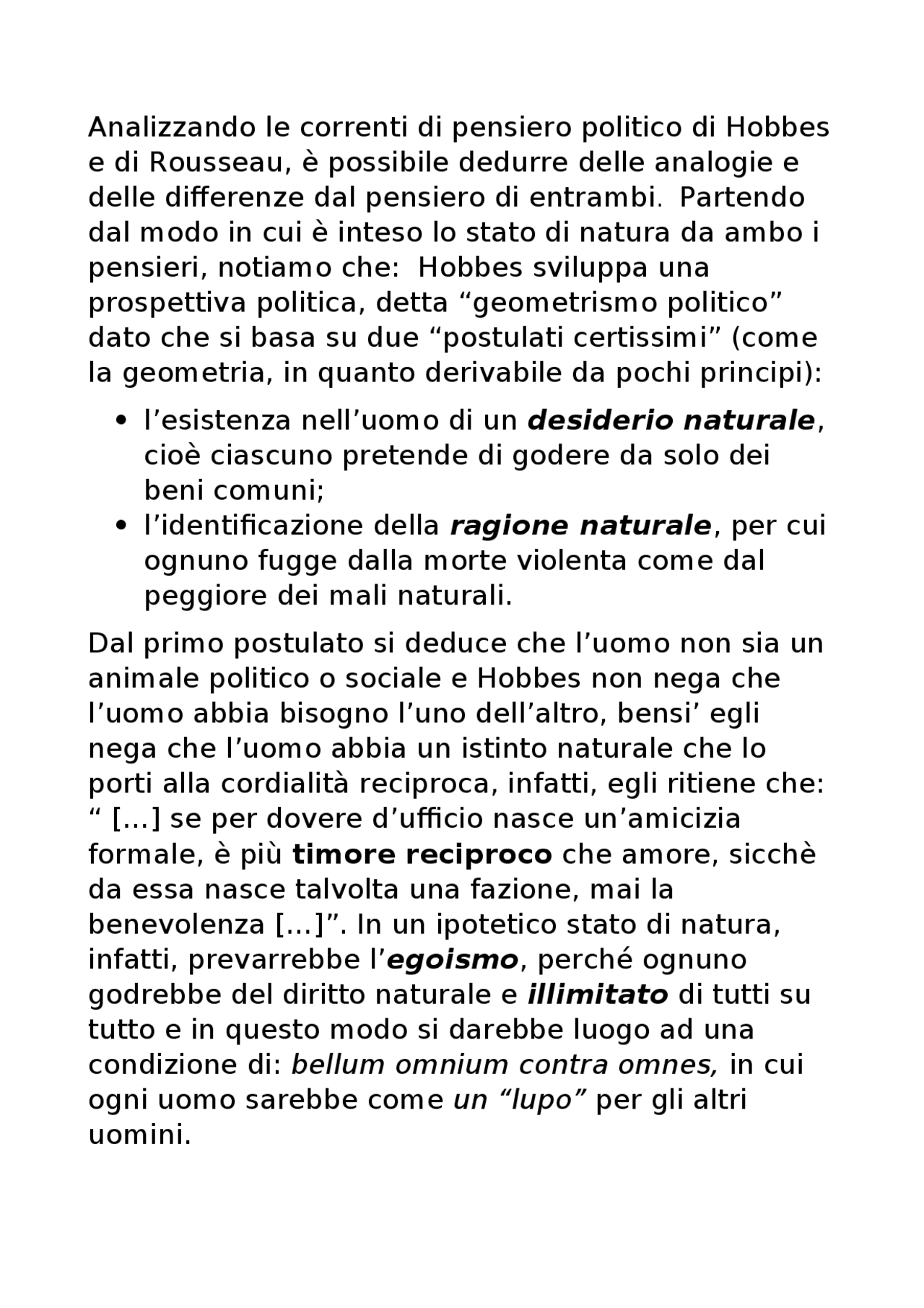 Analogie E Differenze Fra Hobbes E Rousseau Schemi E Mappe