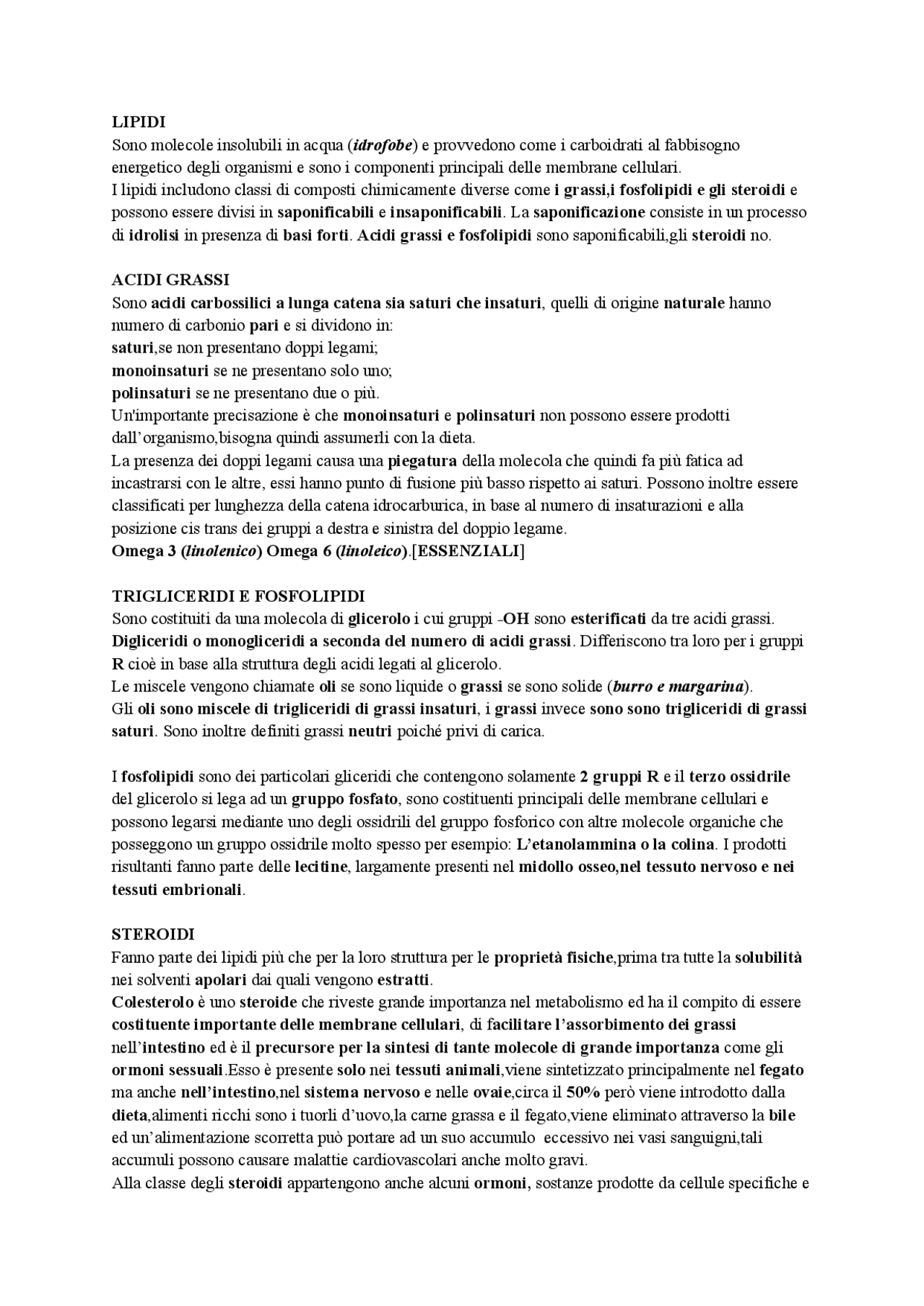 Lipidi E Acidi Grassi Docsity