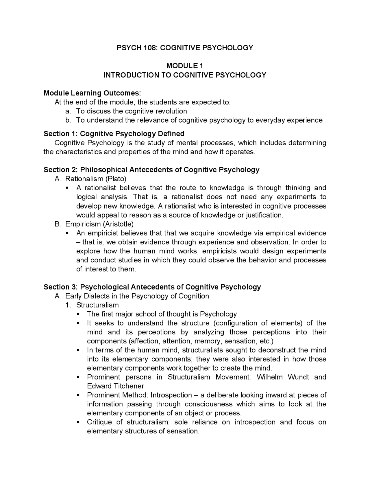 Introduction To Cognitive Psychology Summaries Psychology Docsity