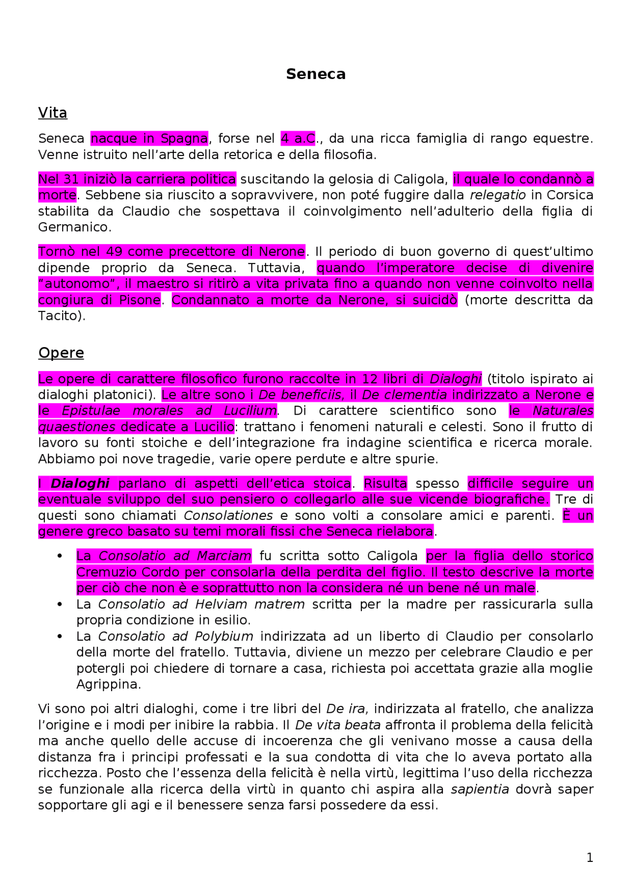 Seneca Riassunto Generale Docsity