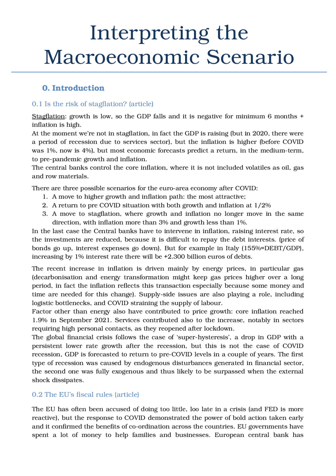 Interpretring the macroeconomics scenarios - Docsity