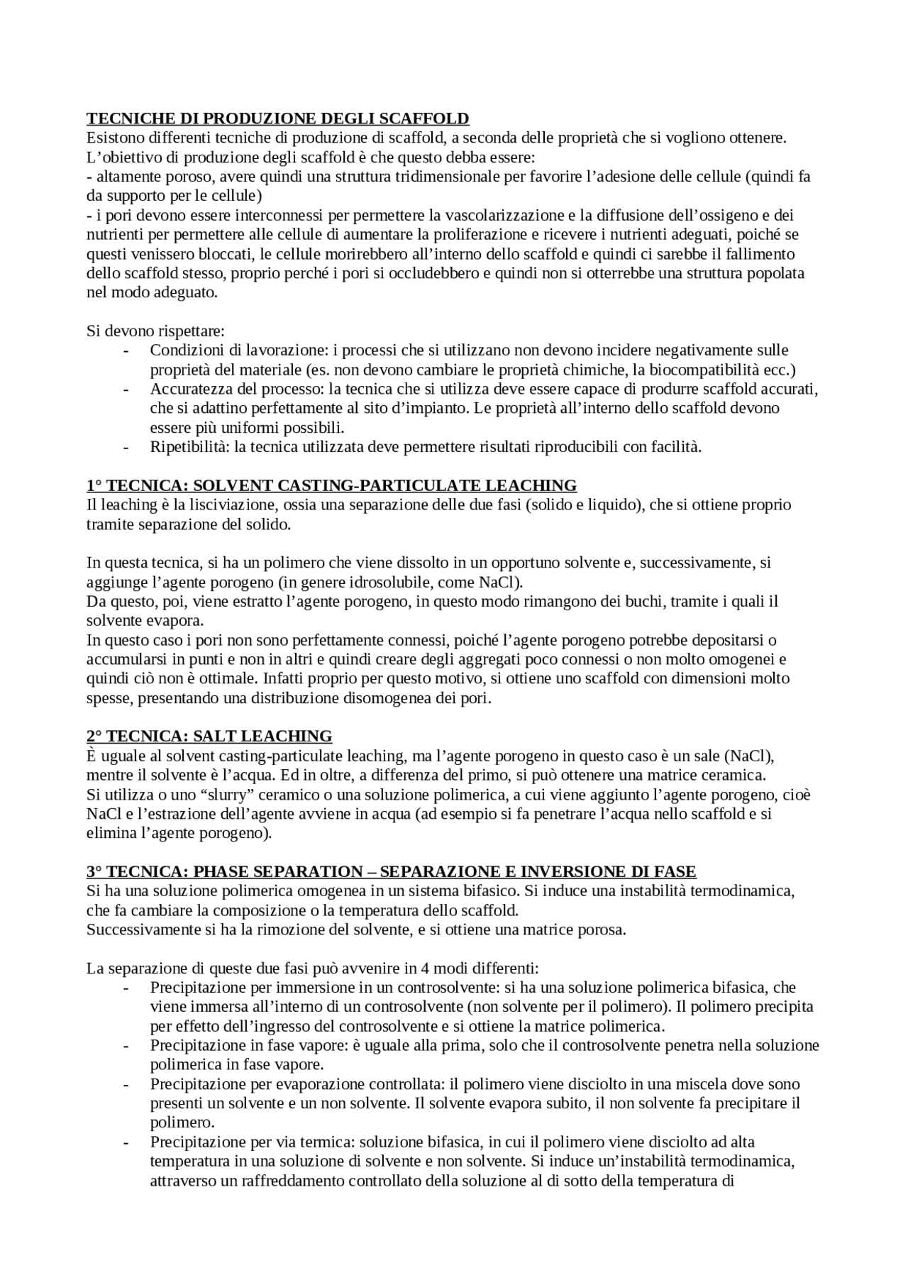 Riassunto Sugli Scaffold Appunti Di Biomateriali E Tessuti Biologici