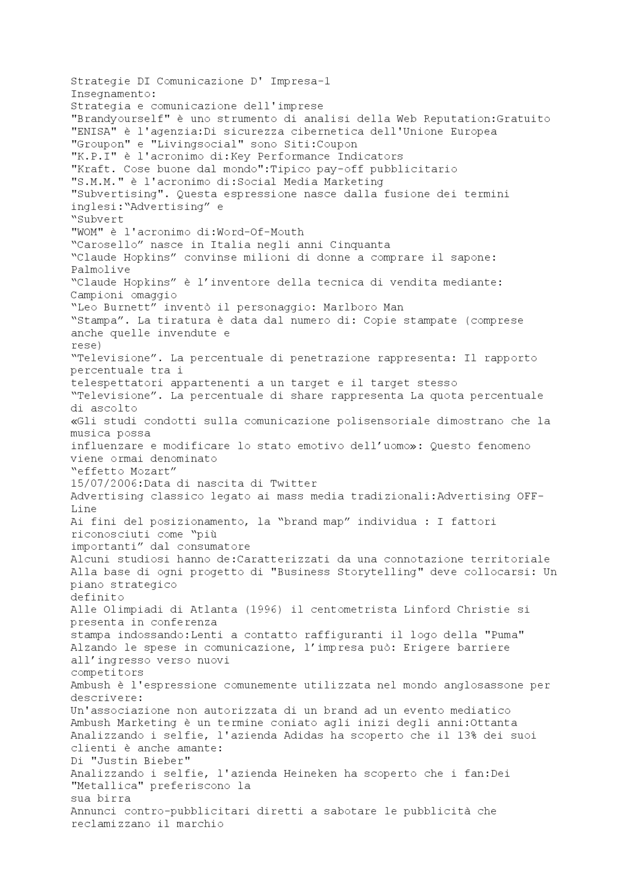 Test Esame Strategie E Gestione Dimpresa Docsity