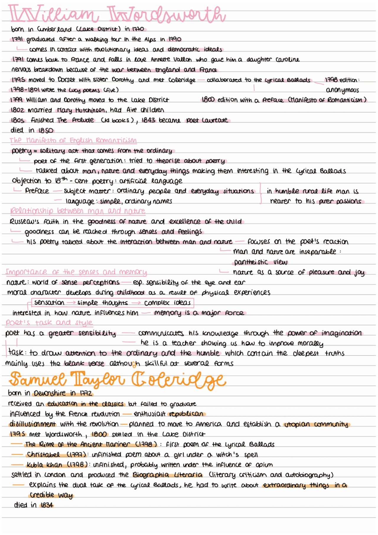 Wordsworth And Coleridge Docsity