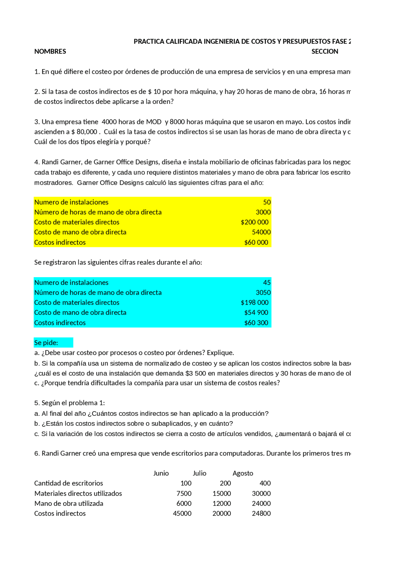 ejercicios taller de costos y presupuestos | Ejercicios de Contabilidad Financiera | Docsity