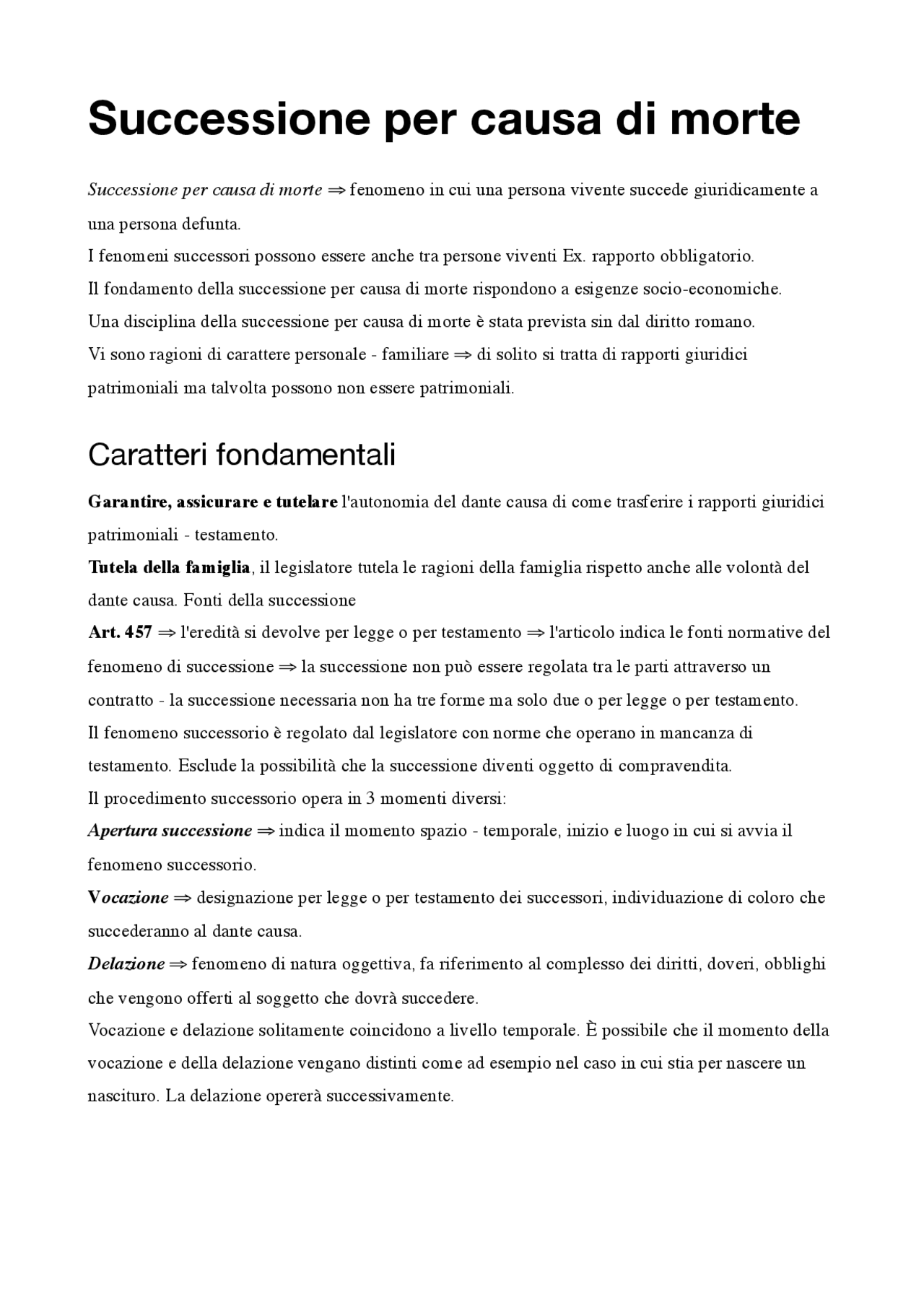 Successione Per Causa Di Morte Appunti Di Diritto Privato Docsity