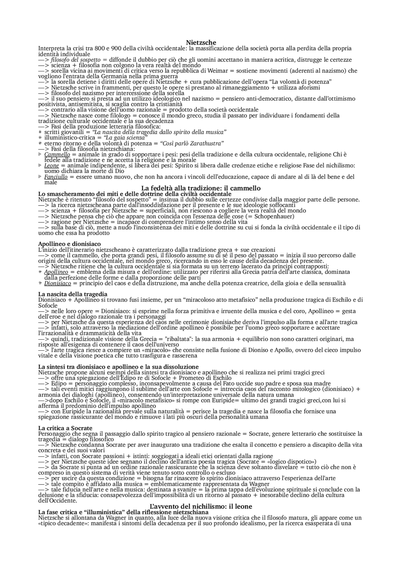 Pensiero Filosofico Di Friedrich Nietzsche Docsity