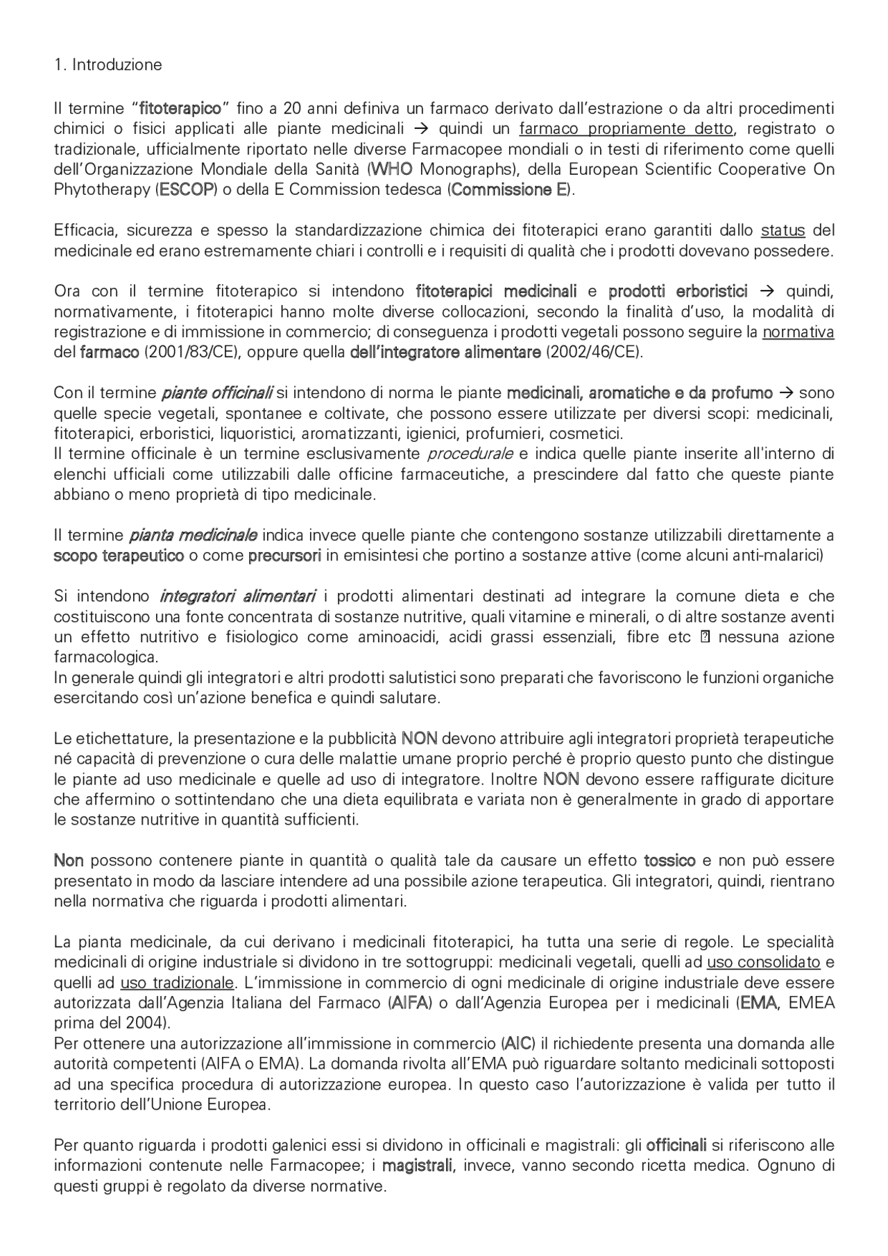 Appunti Di Farmacognosia Per Ctf Docsity