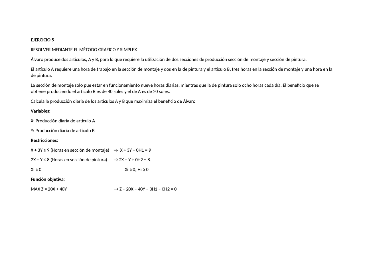 Ejercicios de investigacion de operaciones metodo grafico, simplex | Ejercicios de Investigación ...