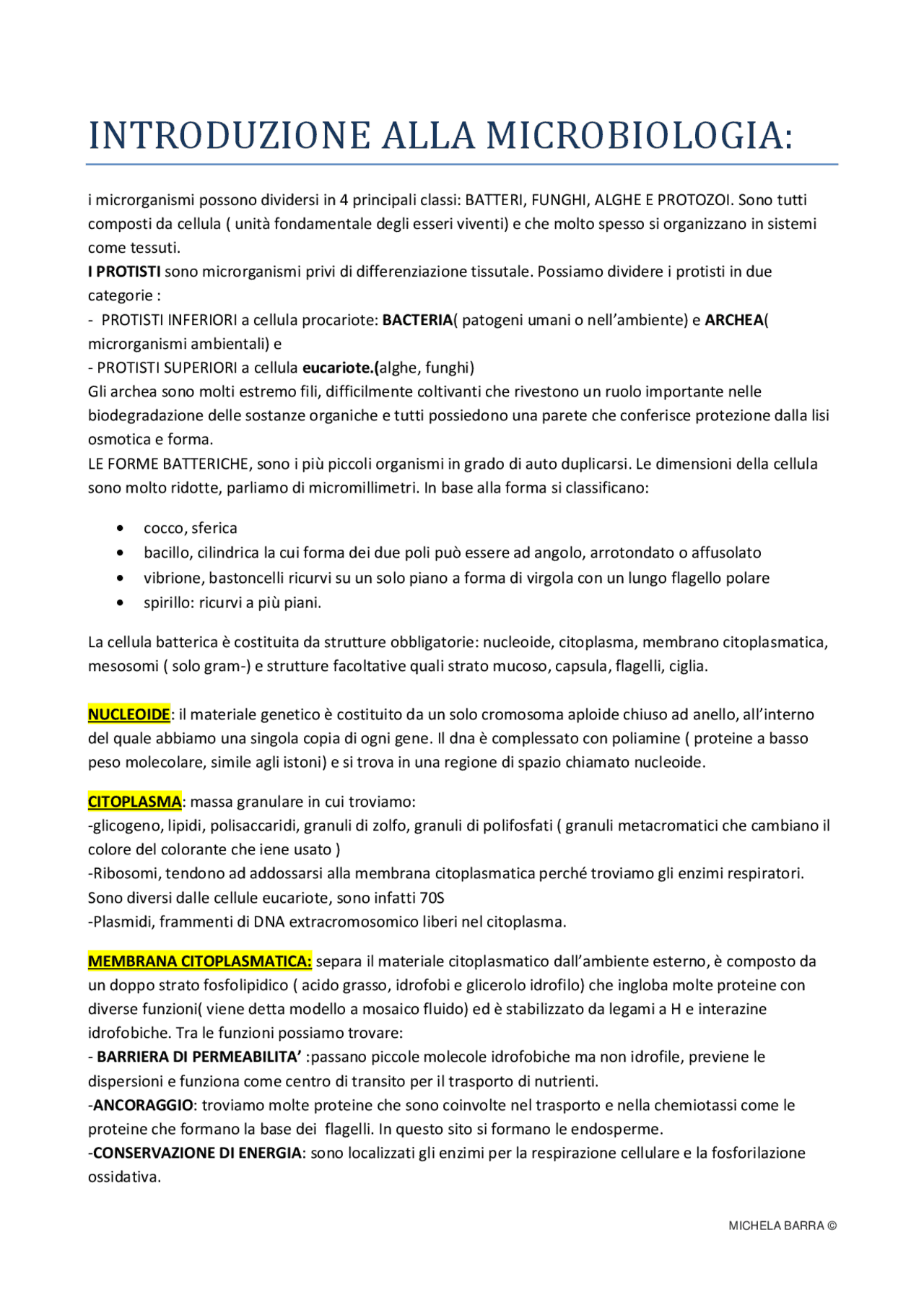 Riassunto Microbiologia Docsity