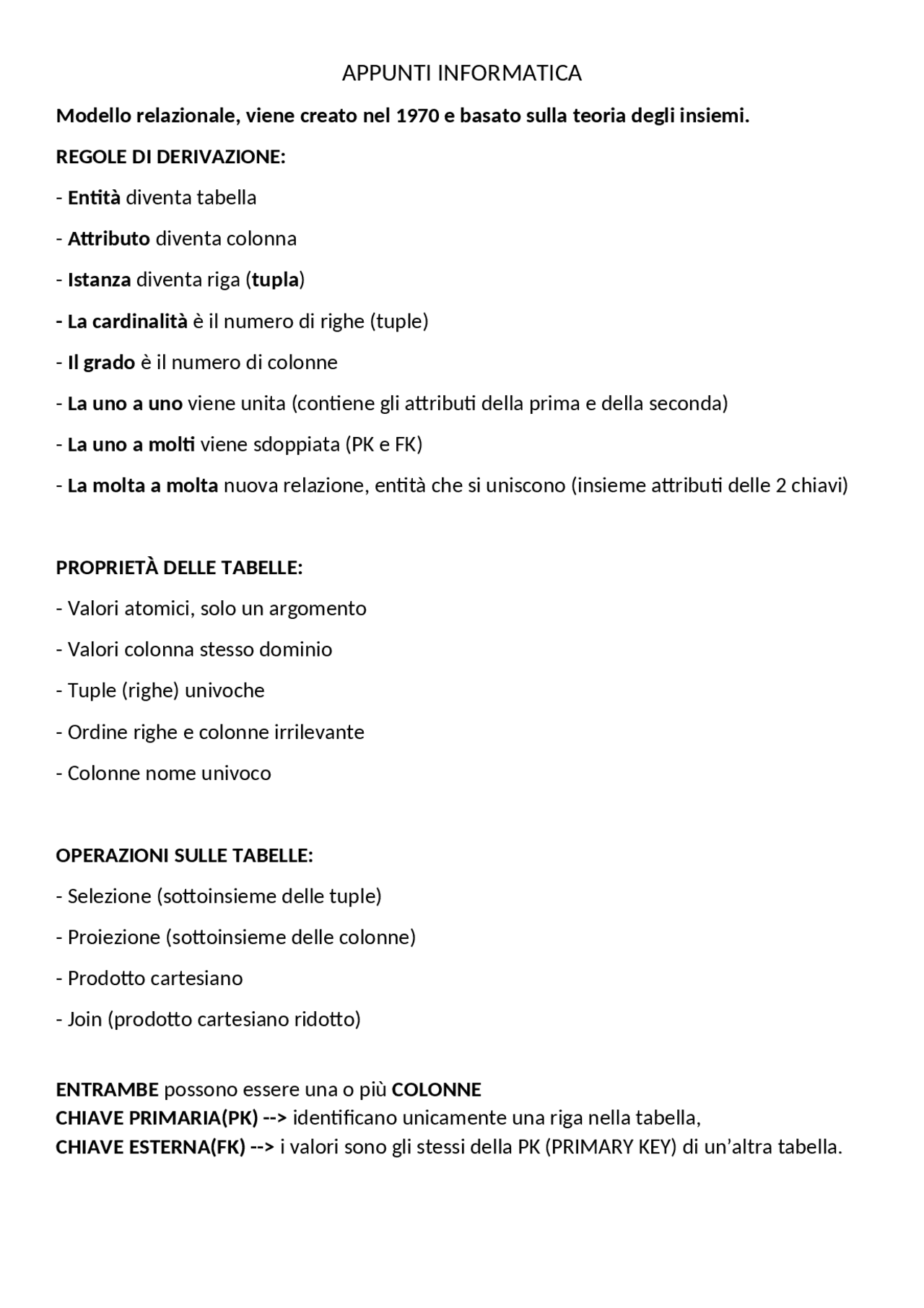 Informatica Appunti Sui Database Relazionari Docsity