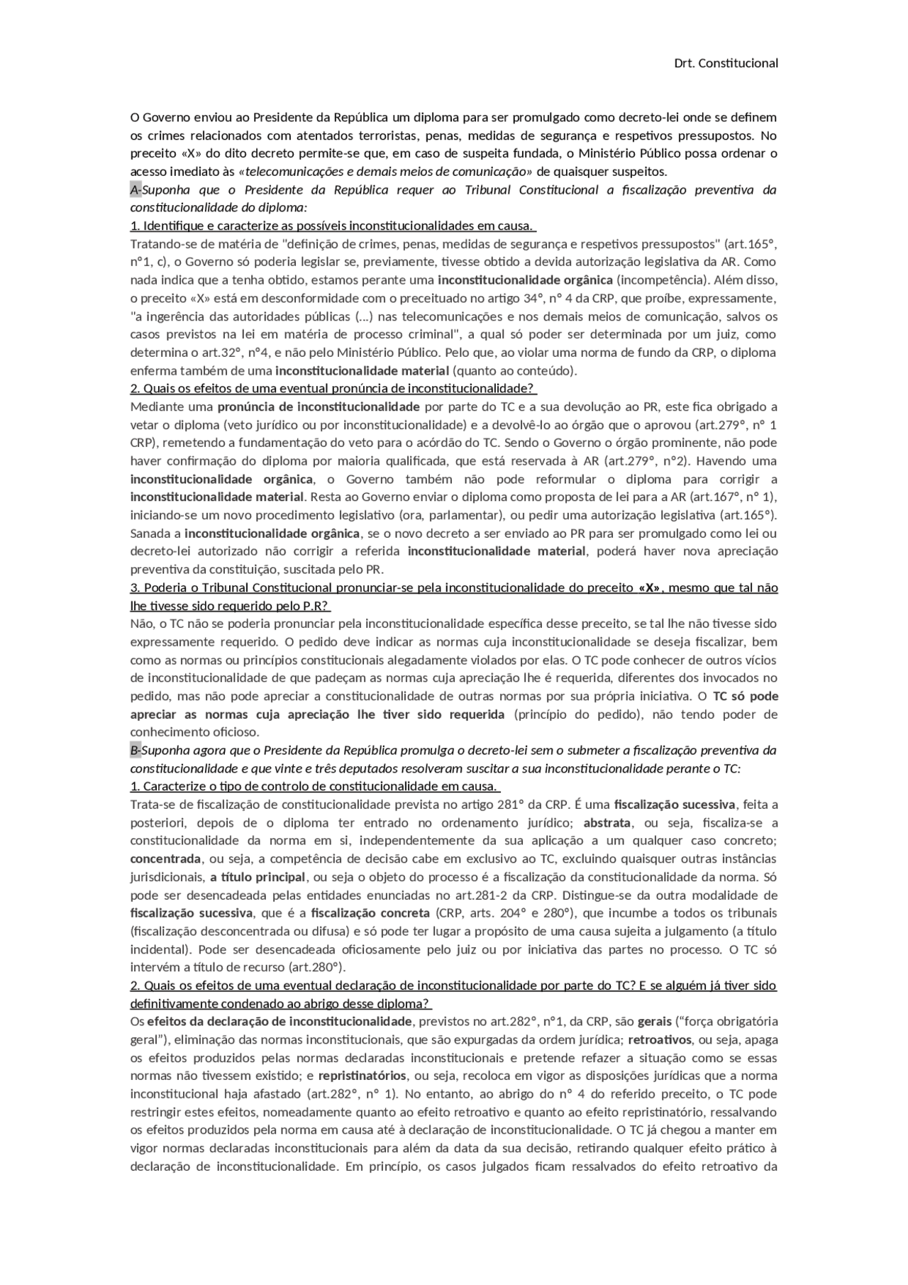 Direito Constitucional Casos Práticos Docsity