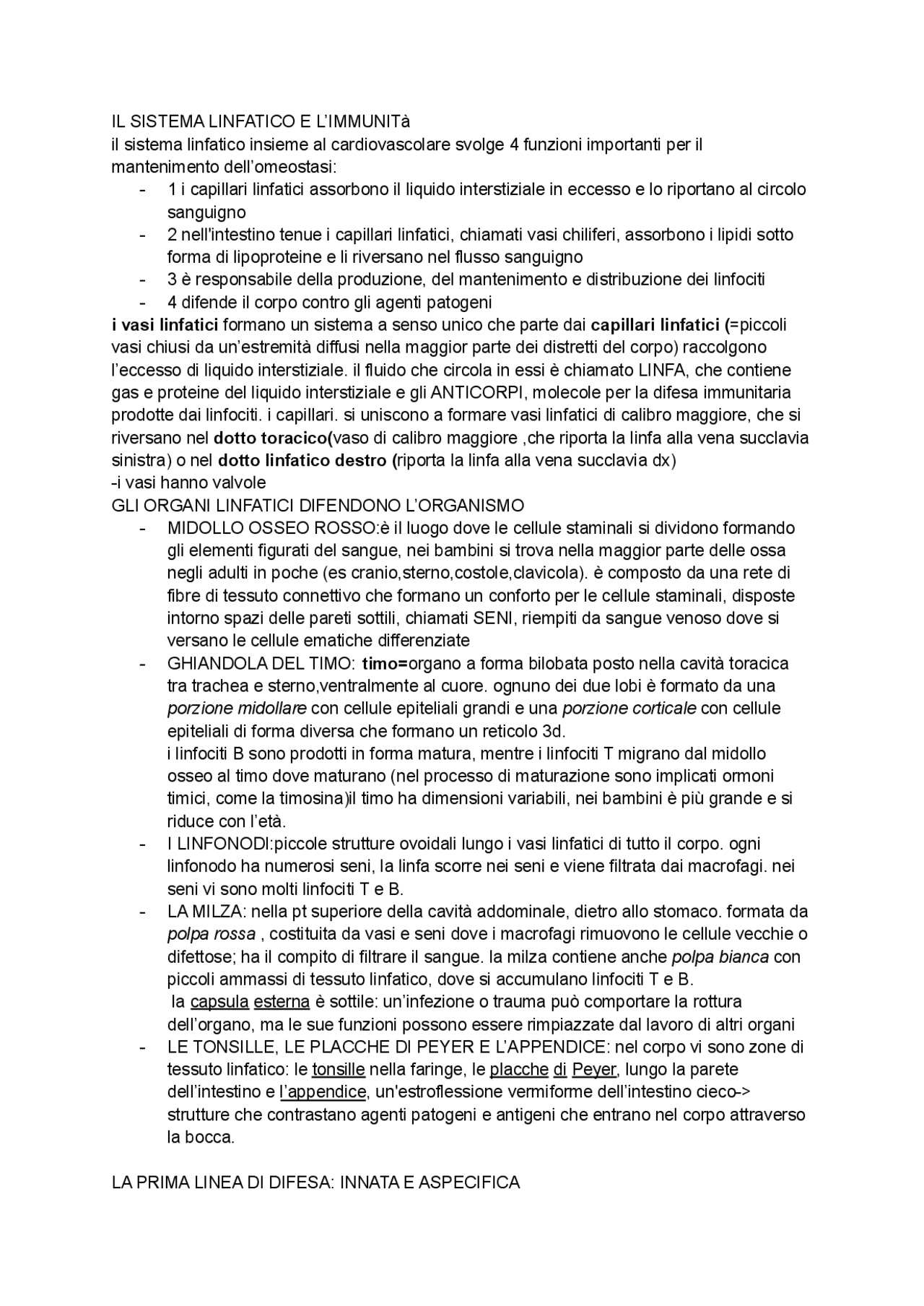 Riassunto Del Sistema Linfatico E ImmunitÀ Docsity