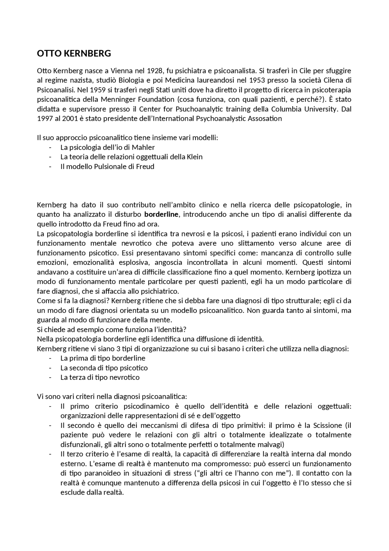 Otto Kernberg Introduzione Ai Disturbi Borderline Docsity