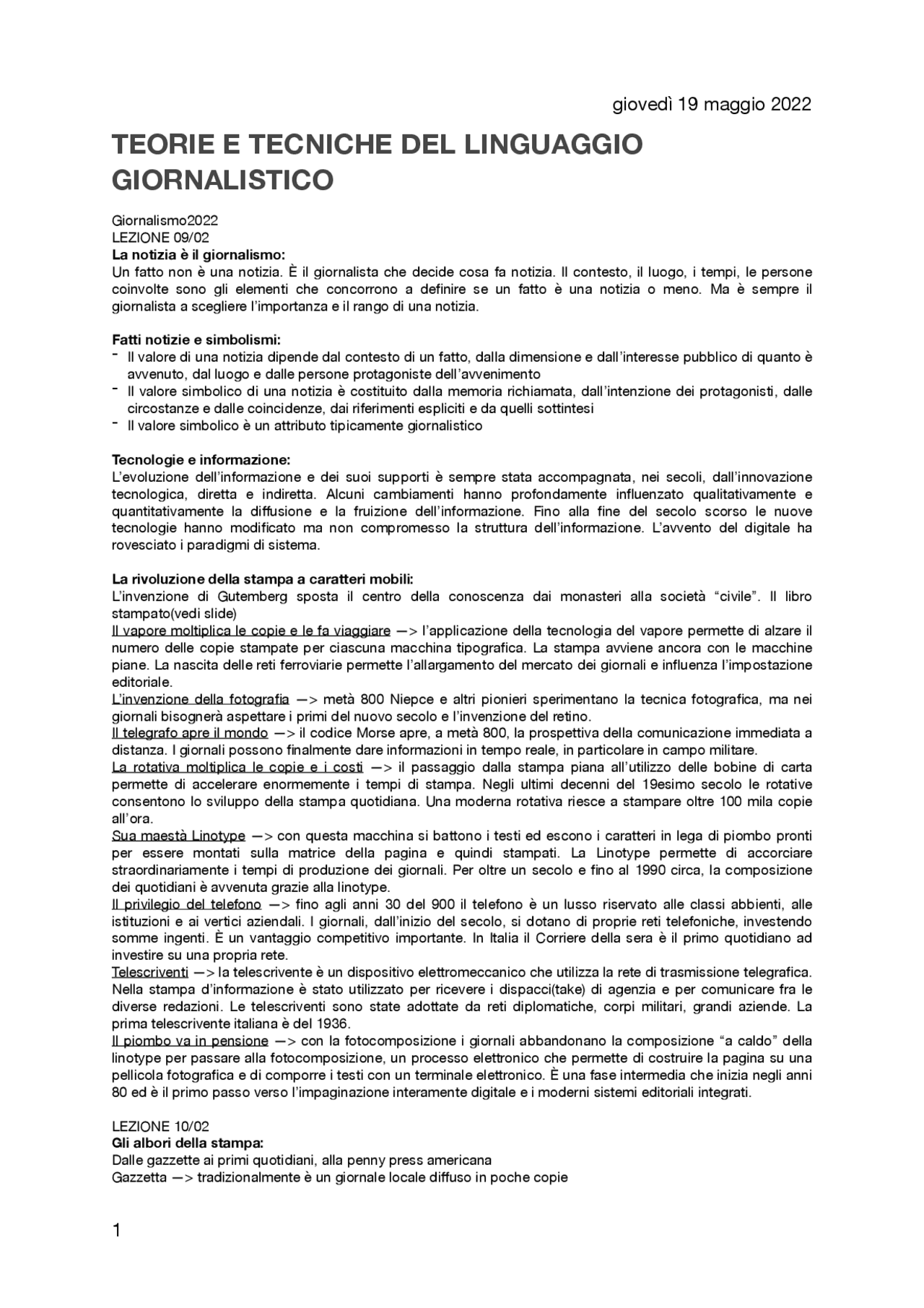 Teoria E Tecniche Del Linguaggio Giornalistico Docsity