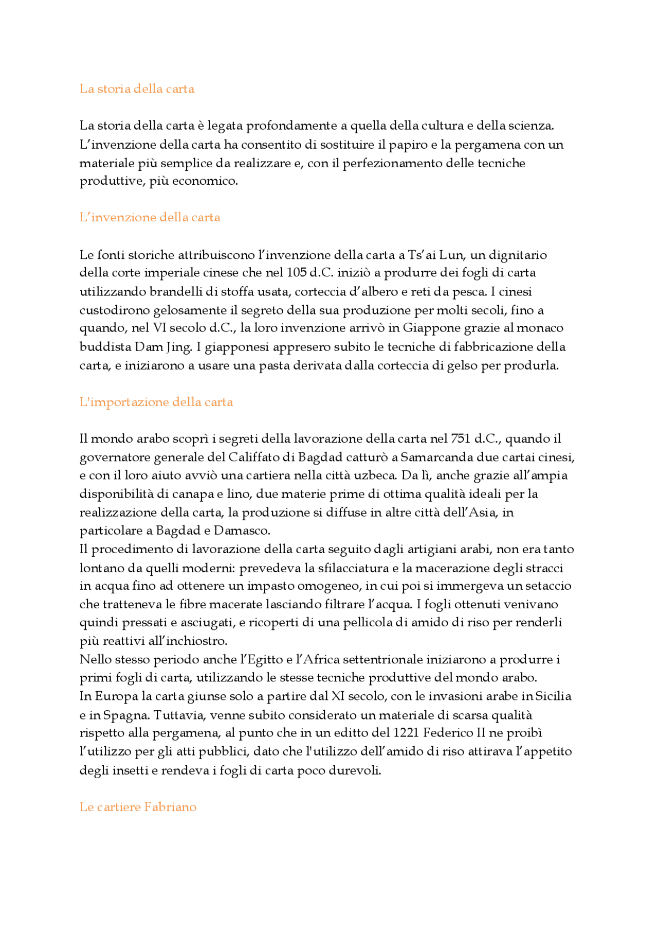 La storia della carta - Docsity