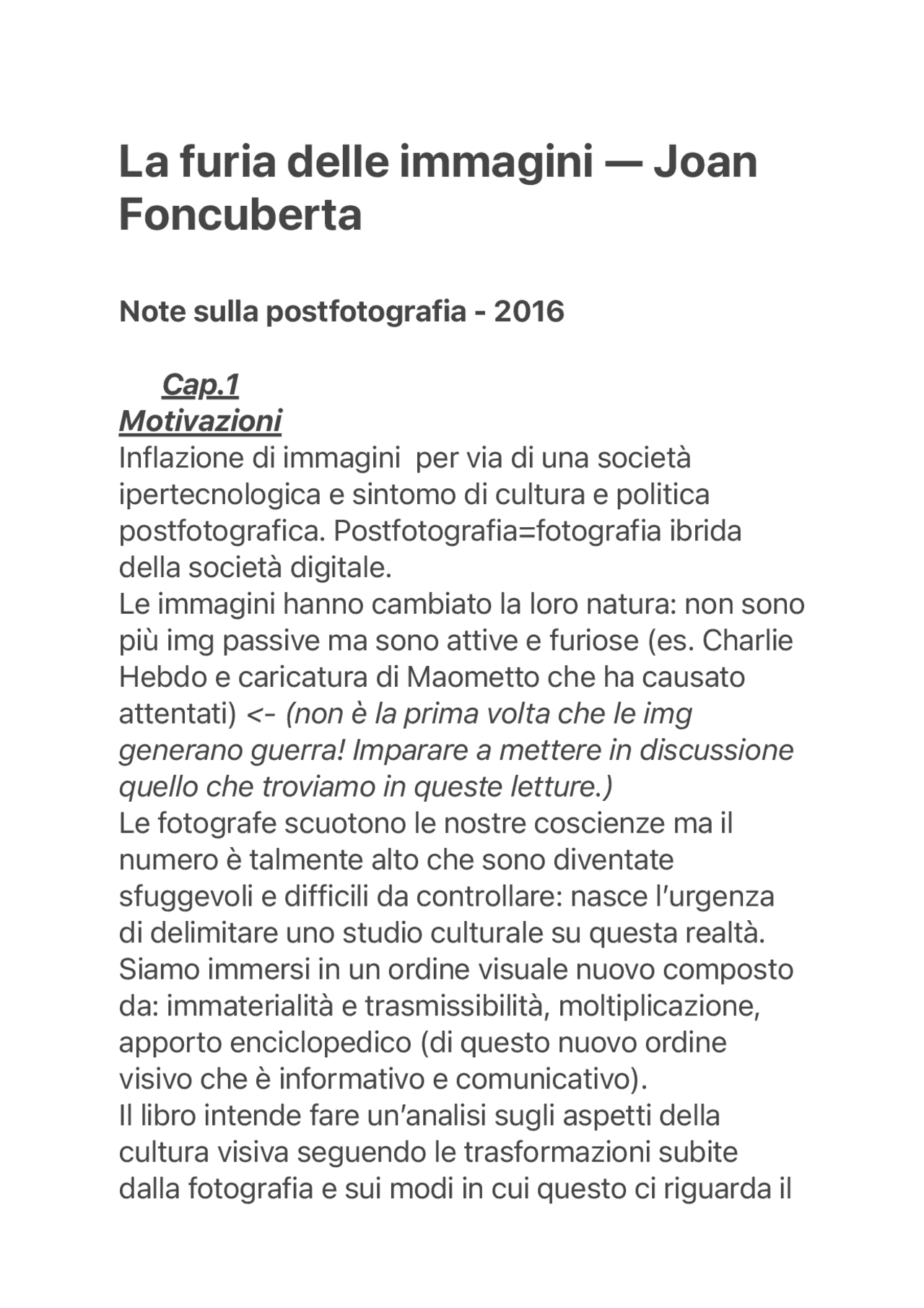 Riassunto La Furia Delle Immagini Docsity