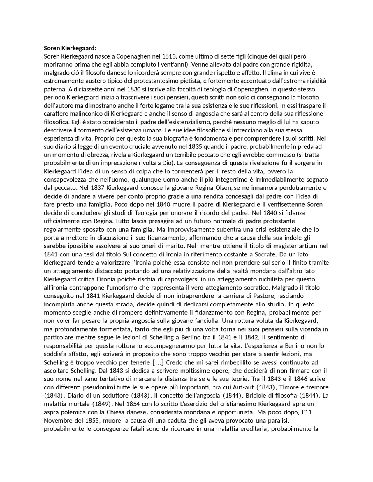 Riassunto Filosofo Soren Kierkegaard Docsity