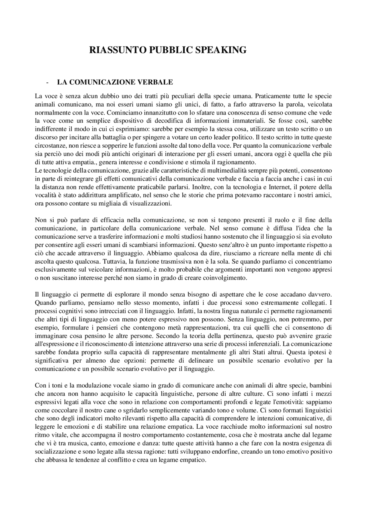 Riassunto Public Speaking Docsity