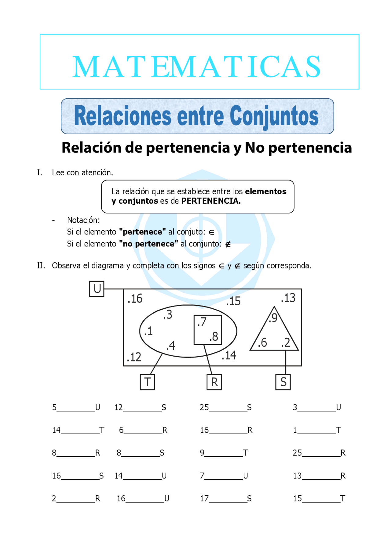 Relaciones entre conjuntos: de pertenencia y contenencia - Docsity