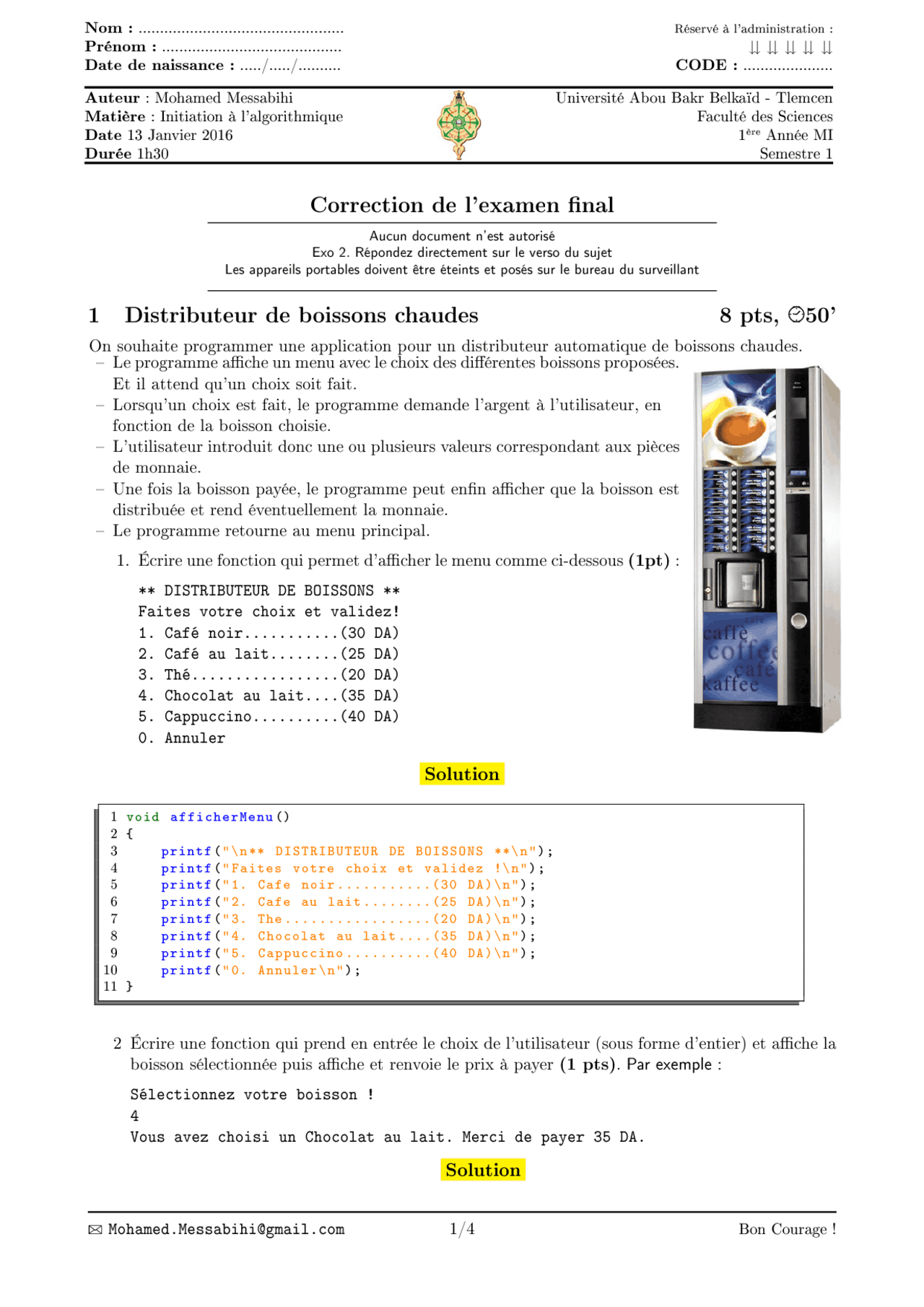 Initiation à l'algorithmique - Docsity