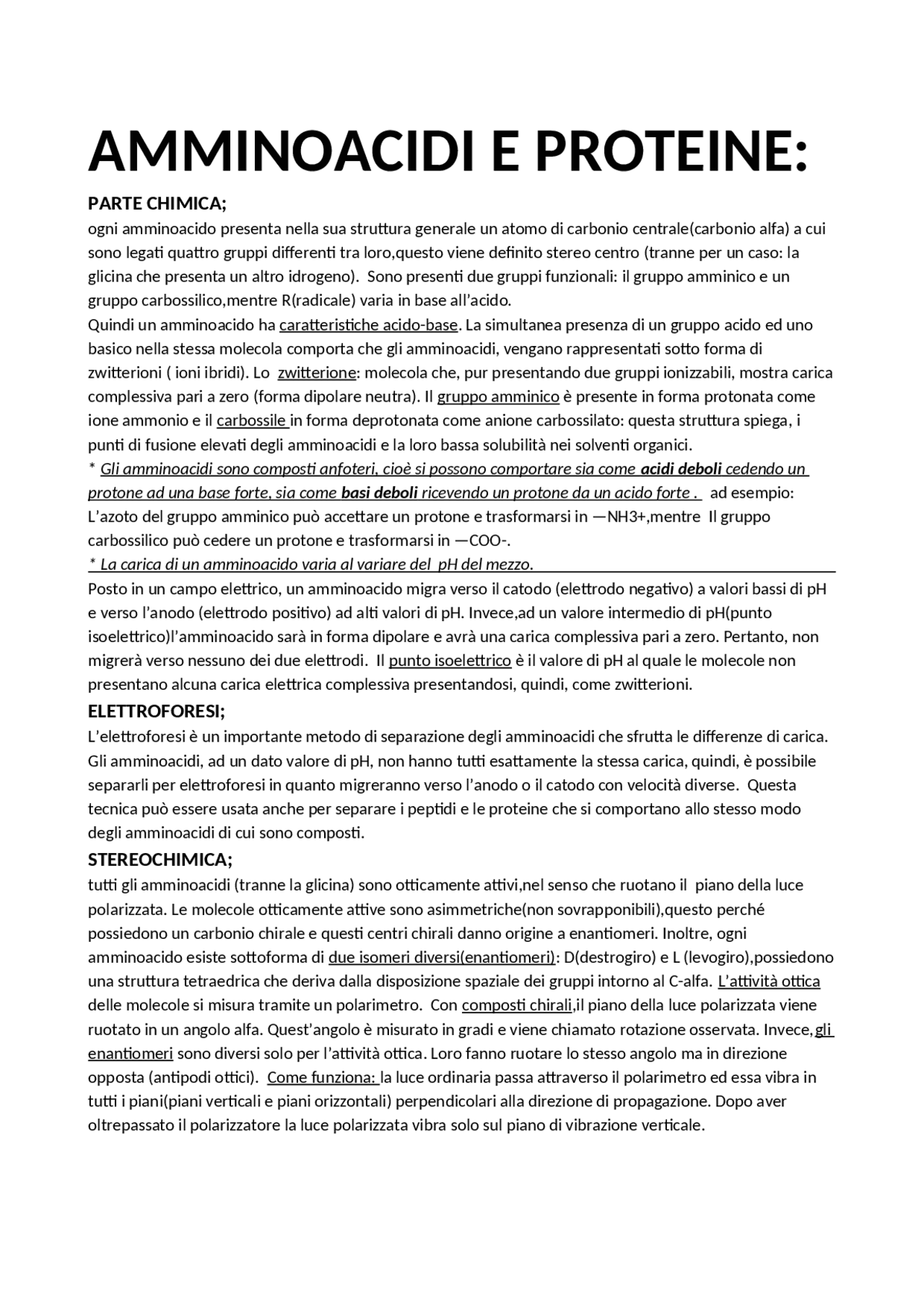 Amminoacidi E Proteine Riassunti Docsity