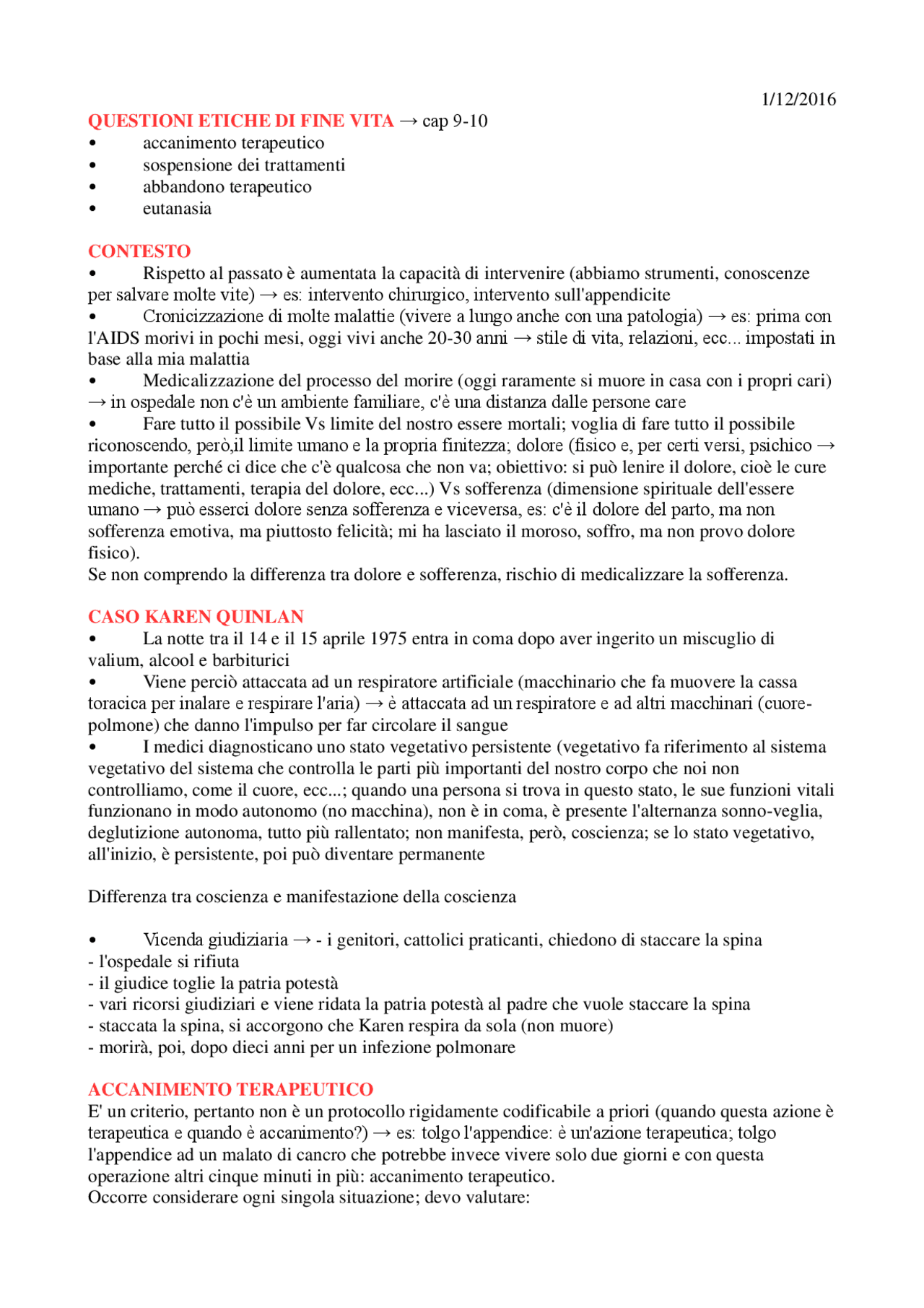 Appunti Di Elementi Di Bioetica Docsity