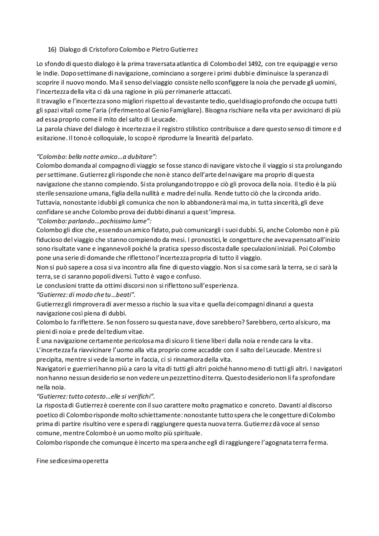 Dialogo Di Cristoforo Colombo E Pietro Gutierrez Docsity