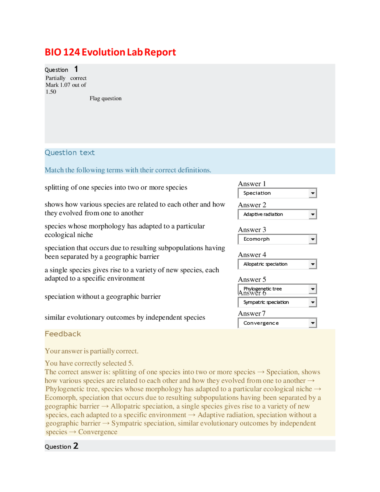 Bio 124 Evolution Lab Report Docsity
