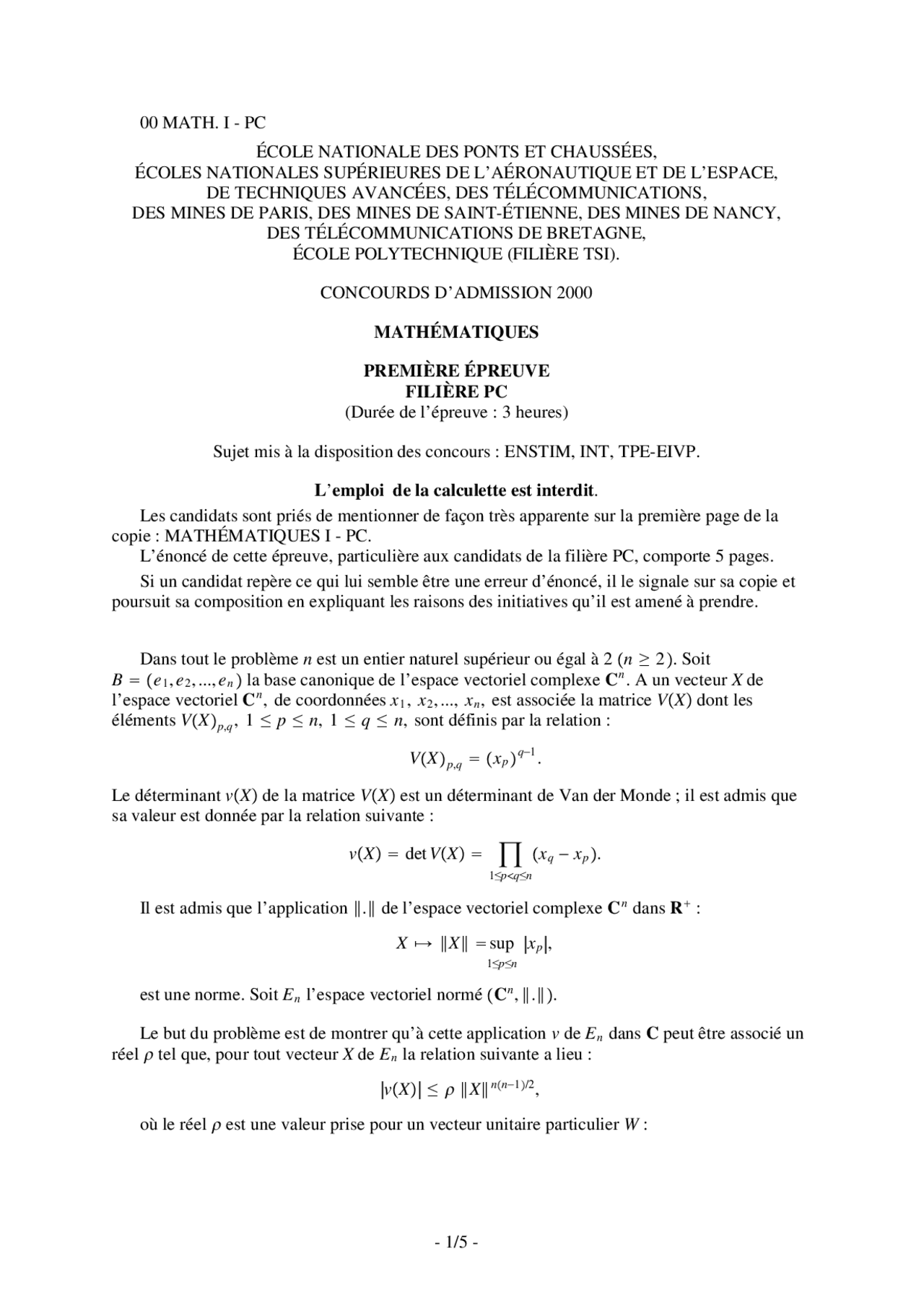 MathÉmatiques PremiÈre Épreuve Dissertation Mathématiques Docsity