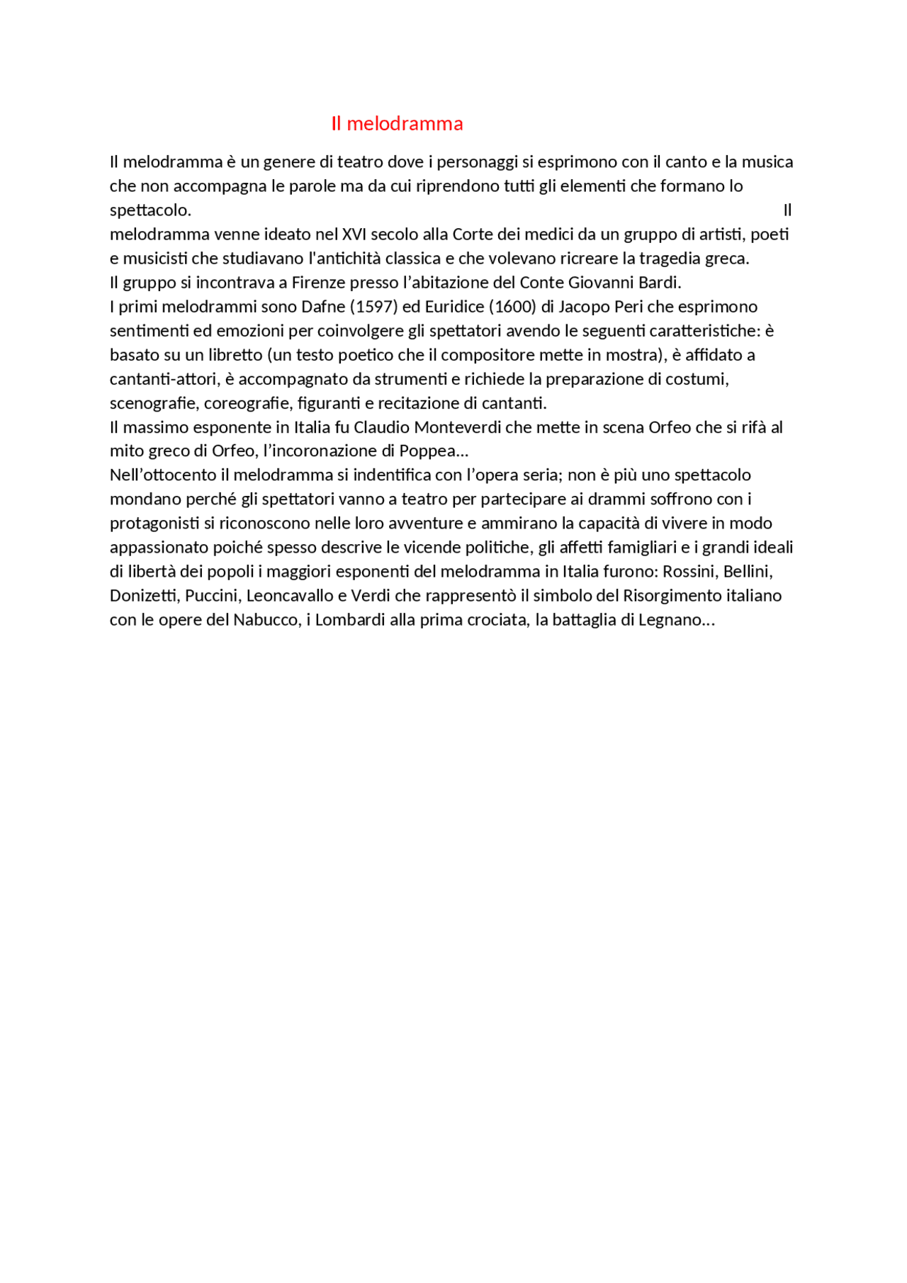 Il Melodramma Spiegato In Breve Docsity